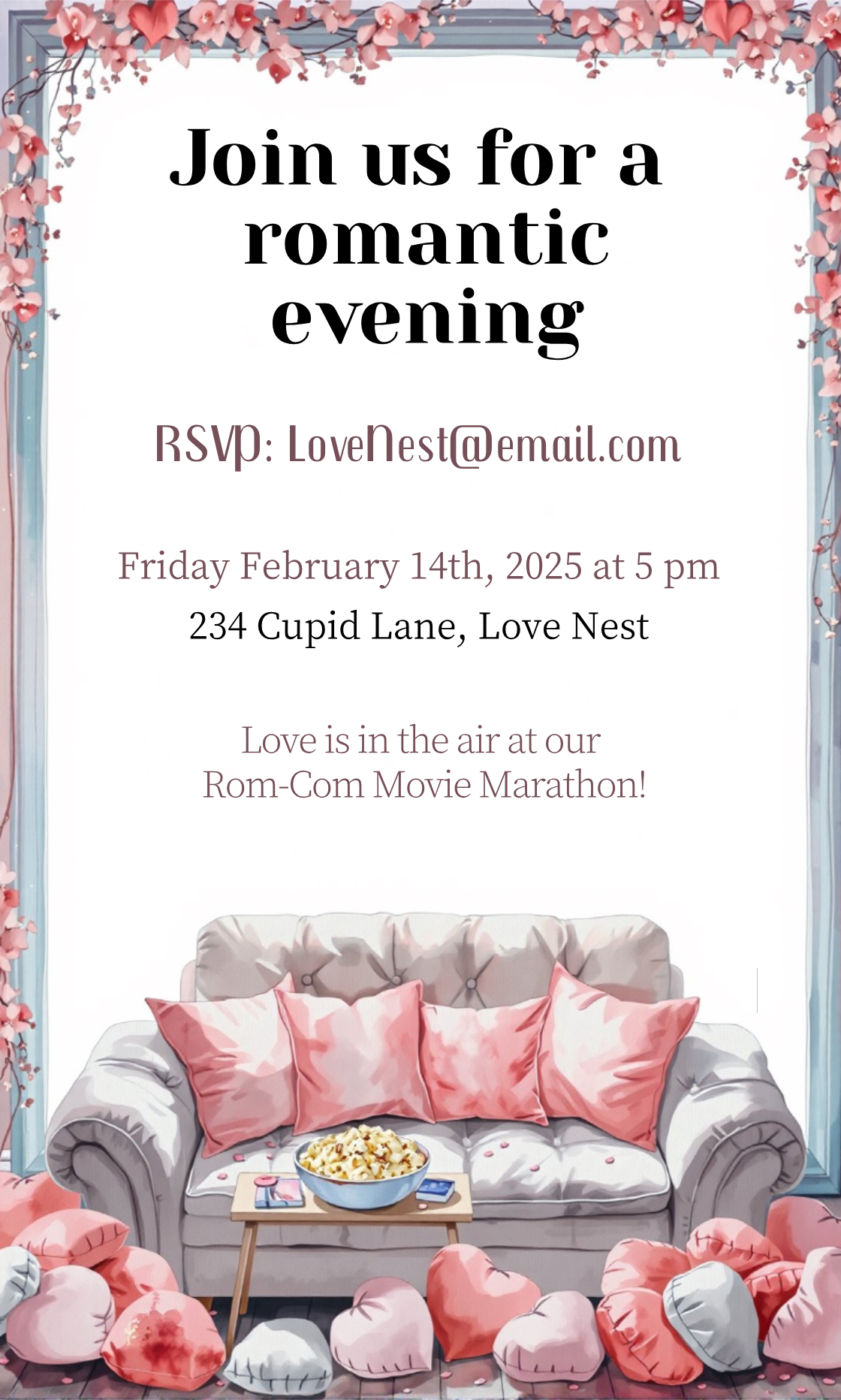 Rom-Com Movie Marathon House Party Invitation Template - AI Designs by ...