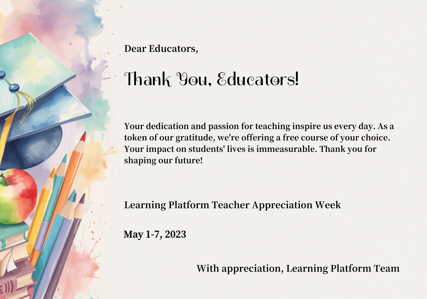 Learning Platform Teacher Appreciation Postcard Template - AI Designs ...