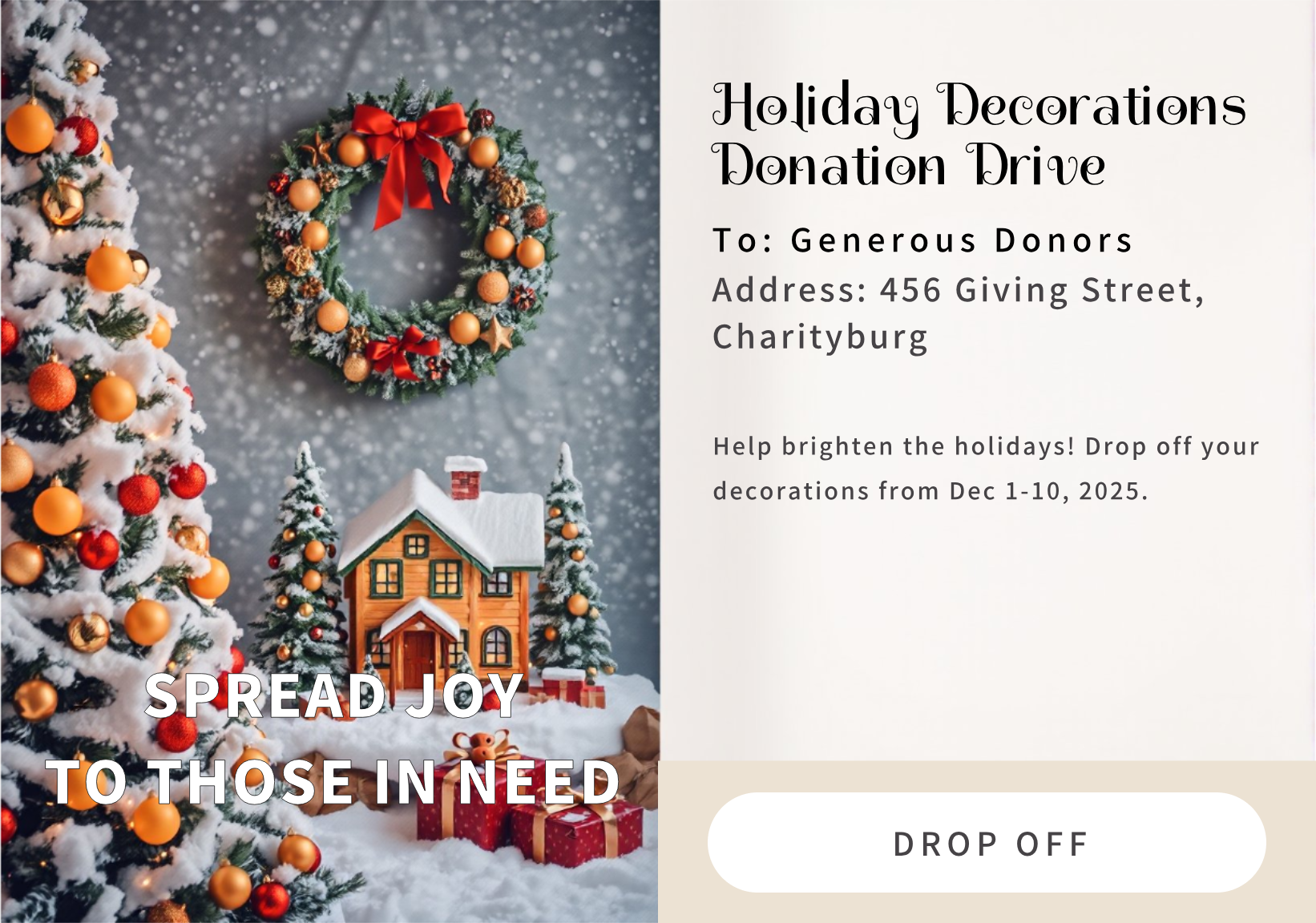 Holiday Decorations Donation Drive Postcard Template - AI Designs by ...