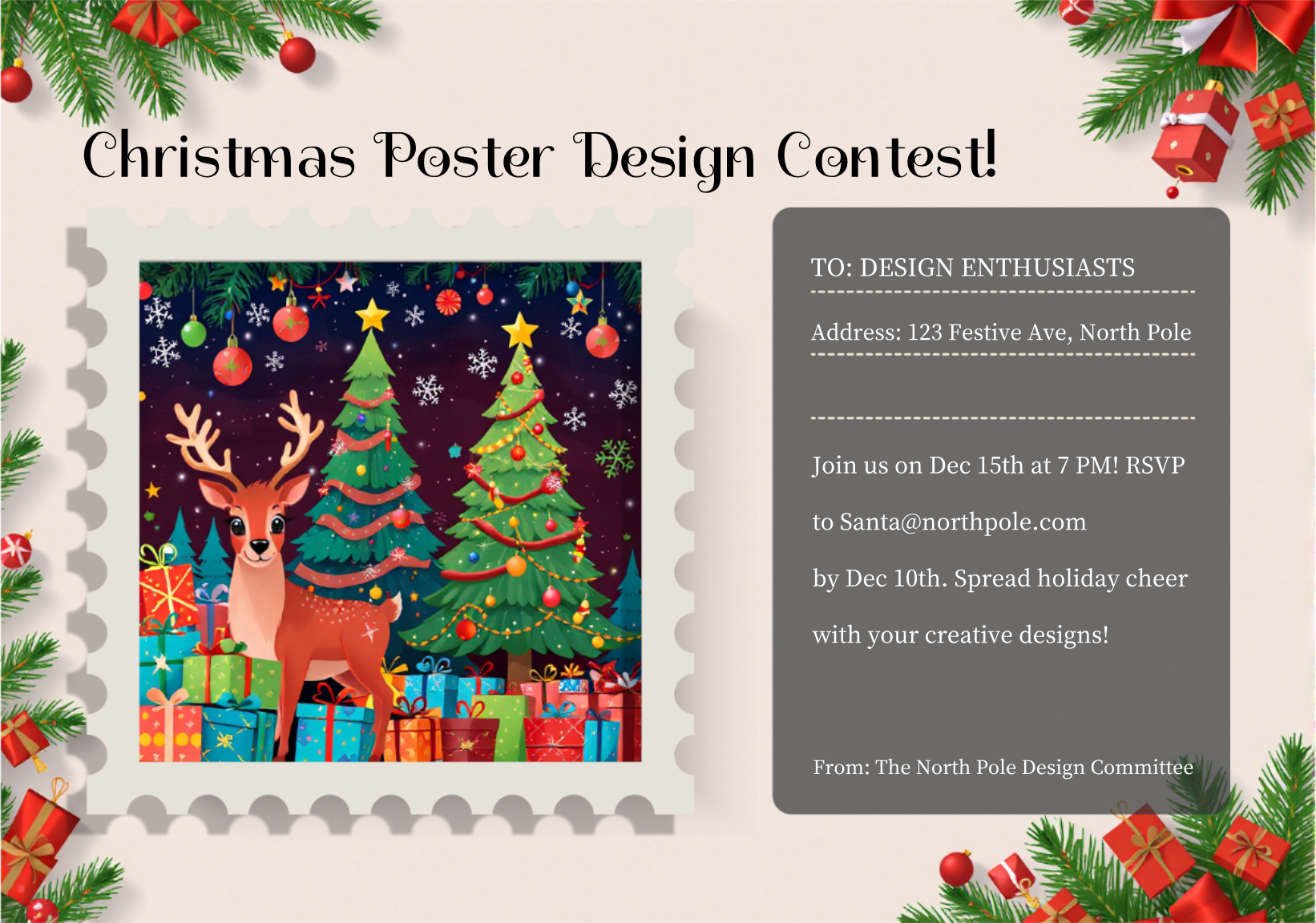 Christmas Poster Design Contest Postcard Template - AI Designs by ...
