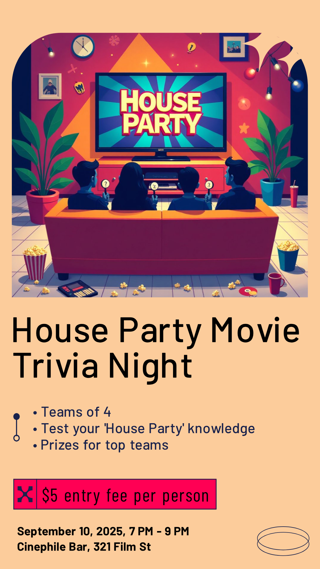 House Party Movie Trivia Night Poster Template - AI Designs by MolyPix.AI