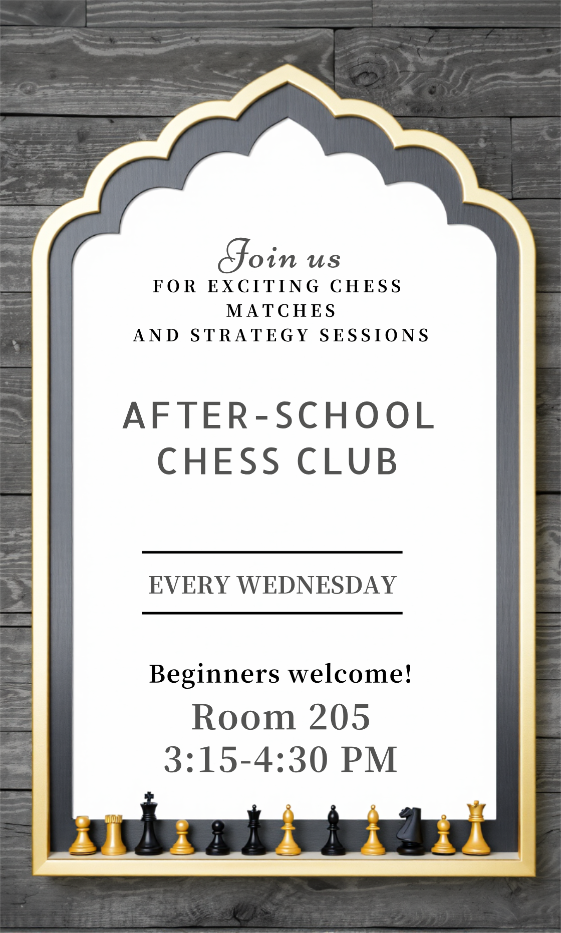 Black Gold Realistic Photos After-School Sports Chess Club Invitation