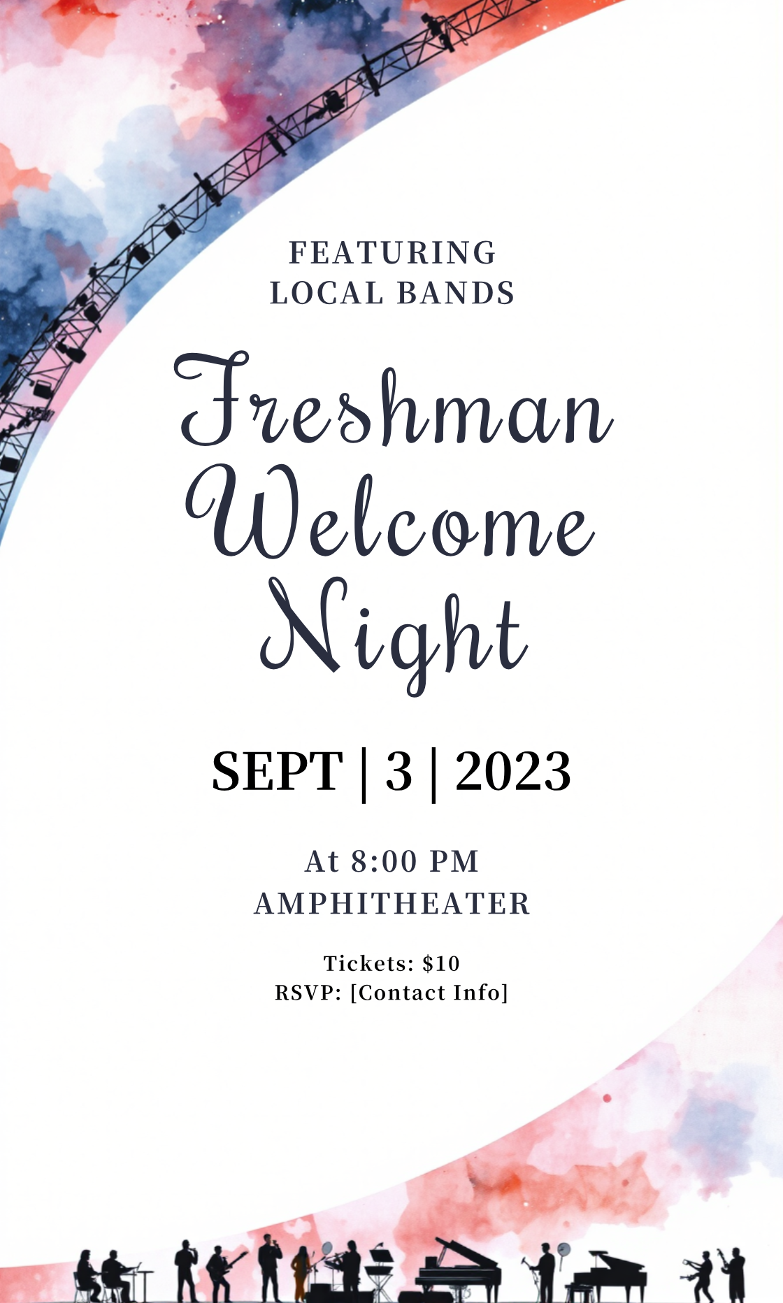 Freshman Welcome Night Concert Invitation Template - AI Designs by ...