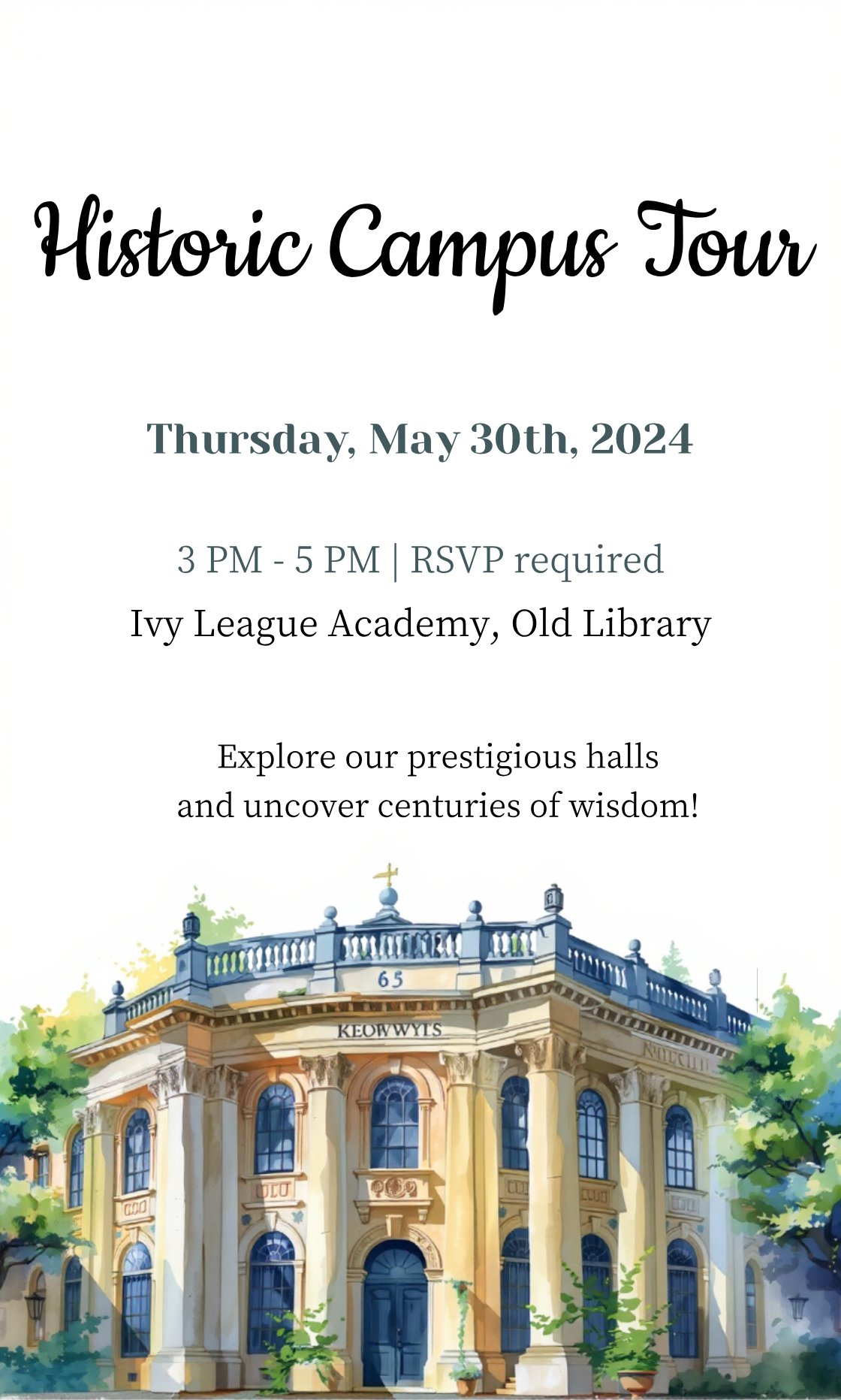 Historic Campus Tour Invitation Template - AI Designs by MolyPix.AI