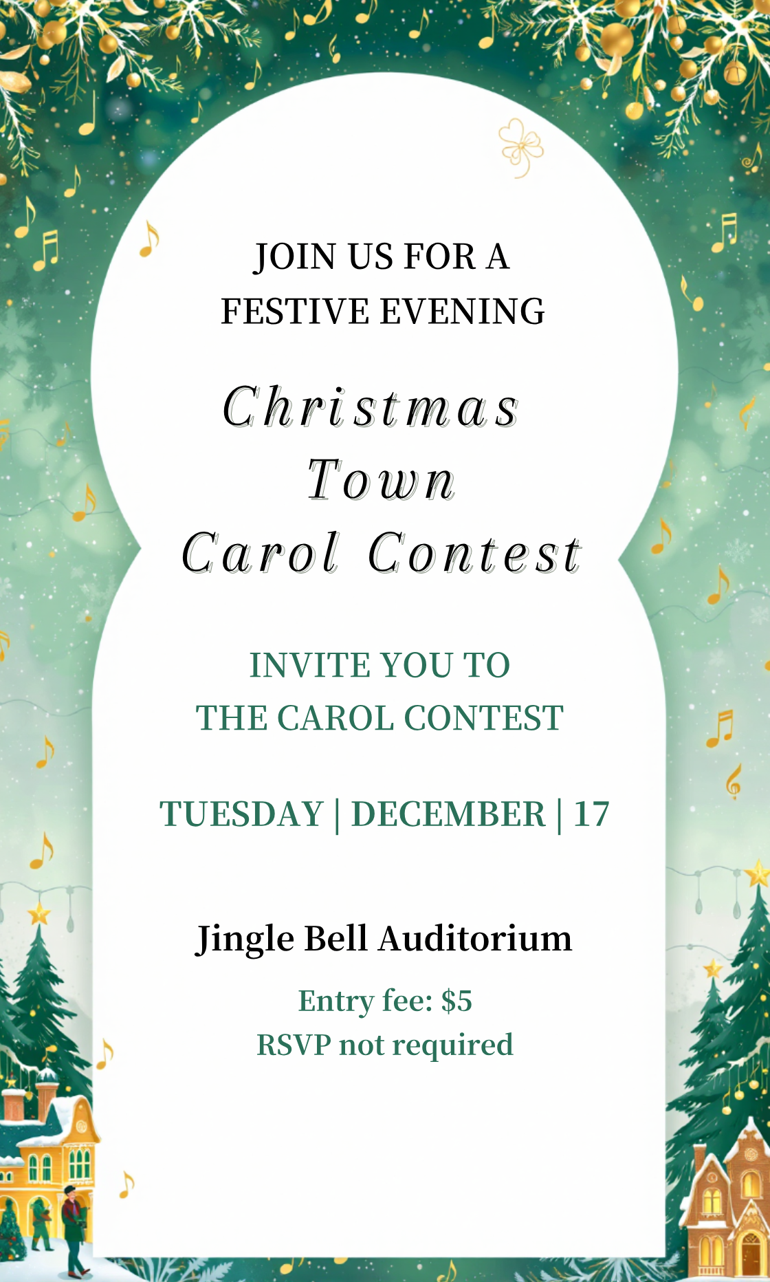 Christmas Town Carol Contest Invitation Template - AI Designs by MolyPix.AI