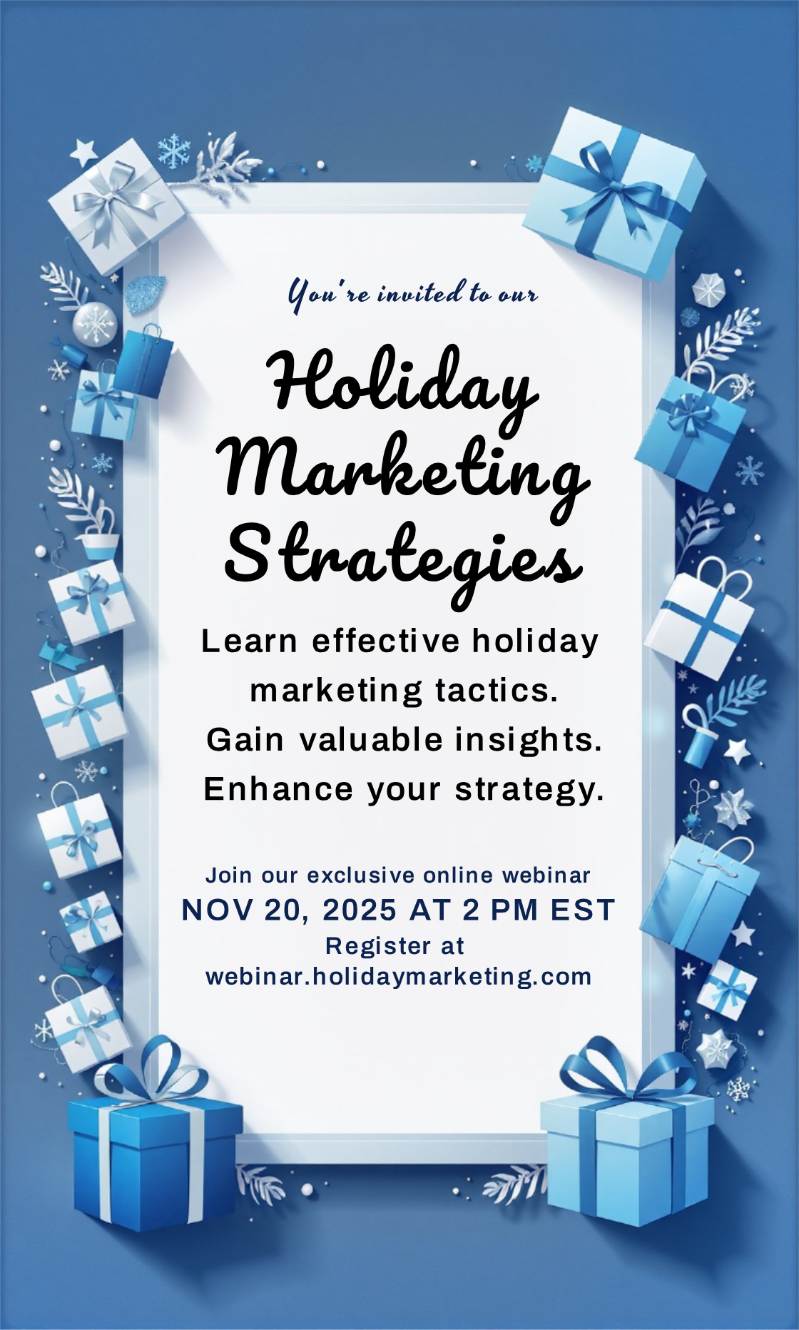 Holiday Marketing Strategies Webinar Invitation Template - AI Designs ...