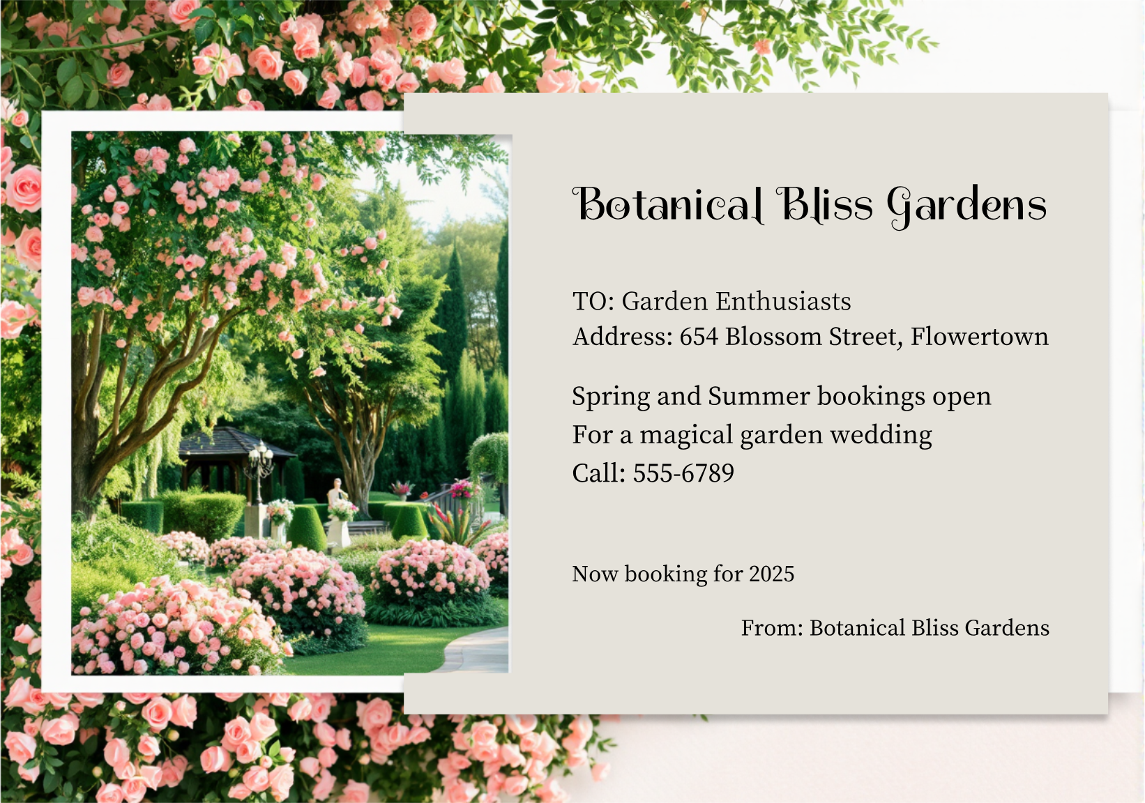 Garden Wedding Venues Postcard Template - AI Designs by MolyPix.AI