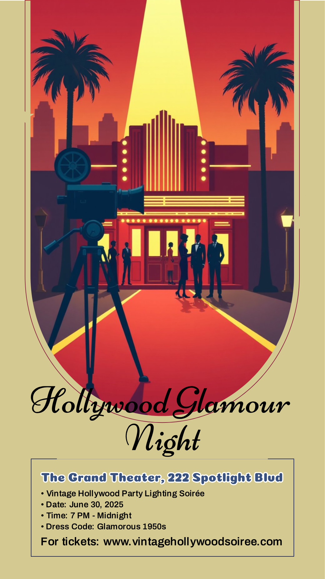 Vintage Hollywood Party Lighting Soirée Poster Template - AI Designs by ...