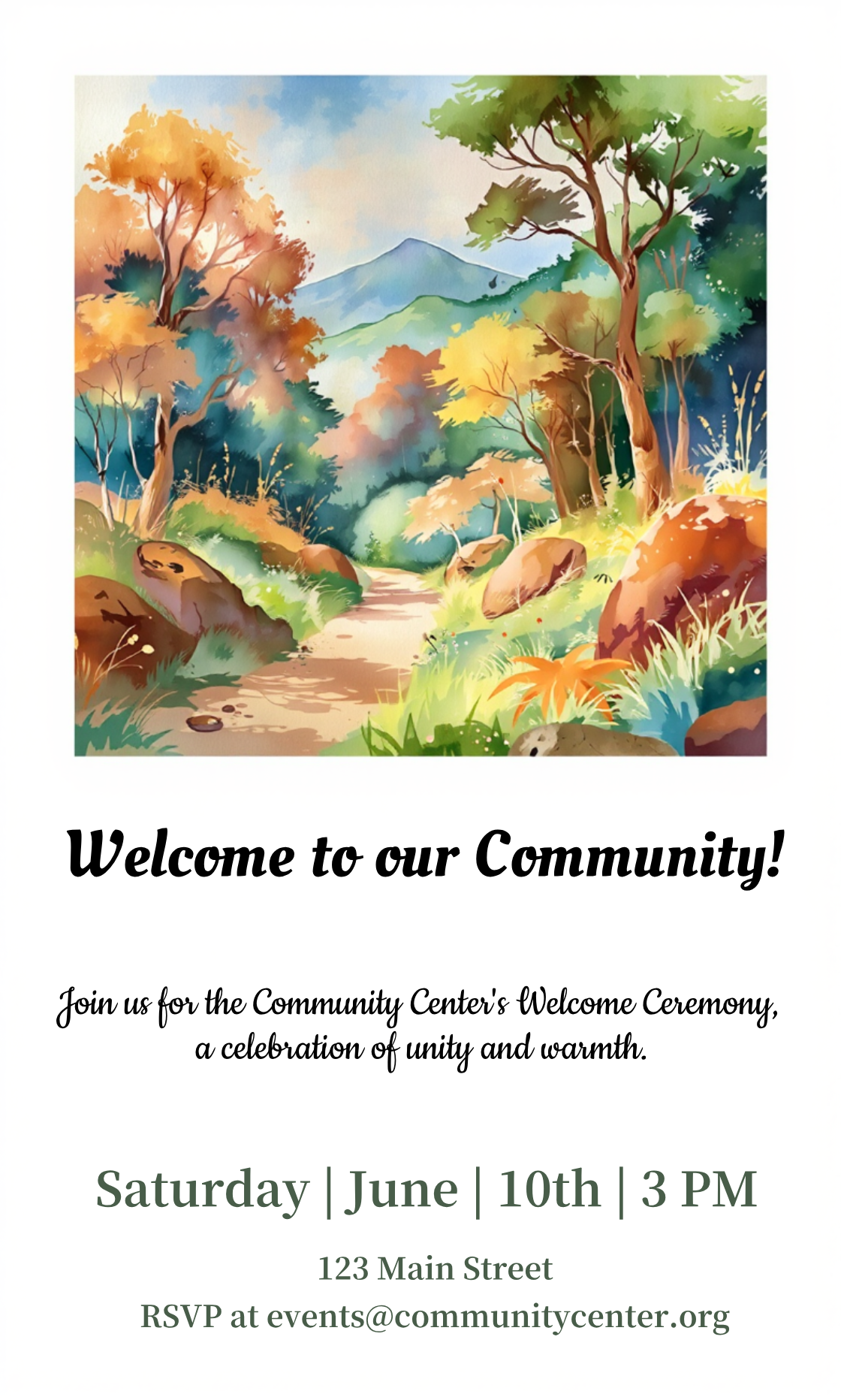Community Center Welcome Ceremony Invitation Template - AI Designs by ...