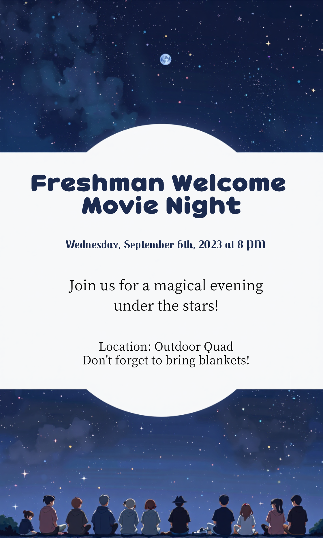 Freshman Welcome Movie Night Invitation Template - AI Designs by MolyPix.AI