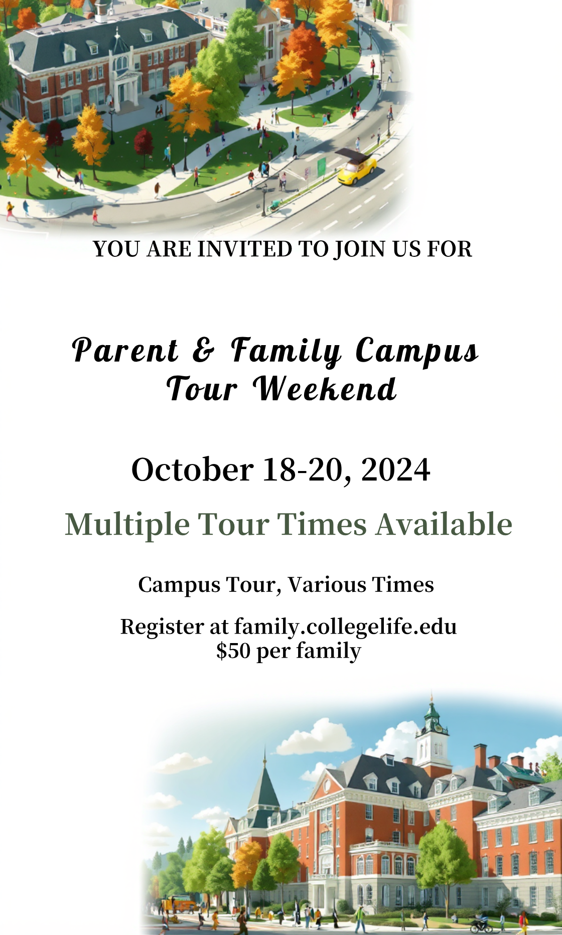 Parent Family Campus Tour Invitation Template - AI Designs by MolyPix.AI