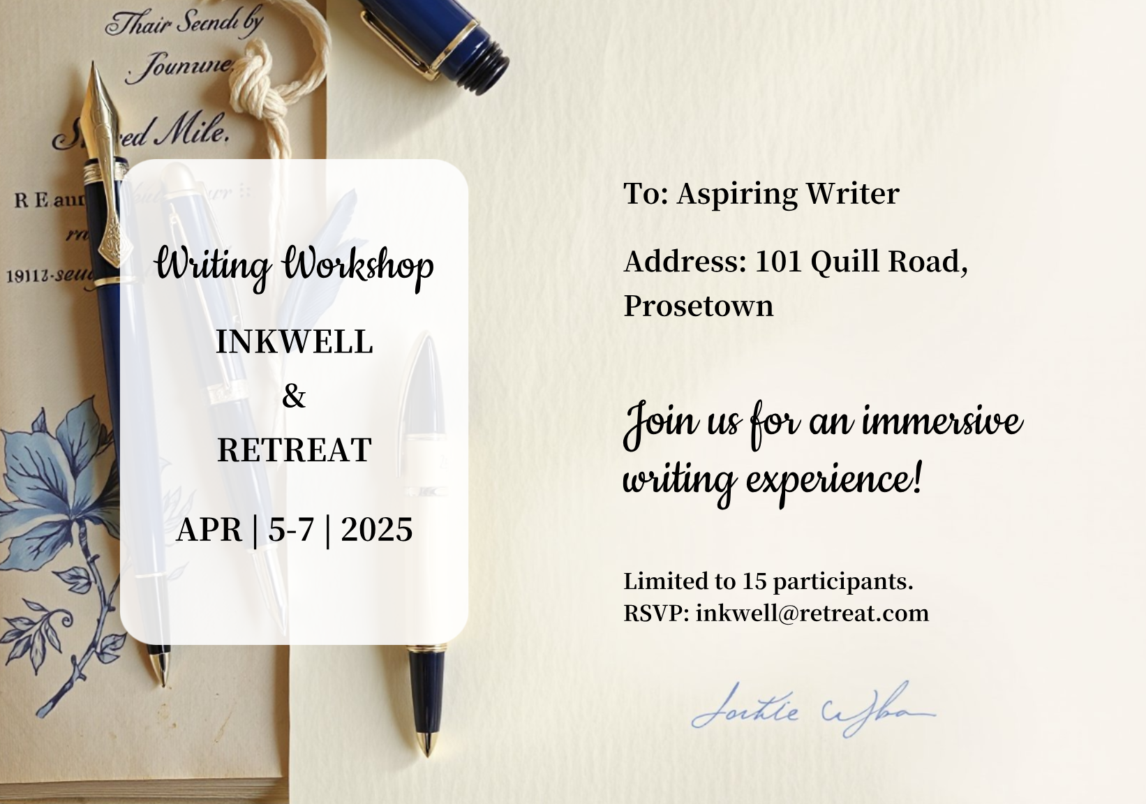 Writing Workshop Experience Postcard Template - AI Designs by MolyPix.AI