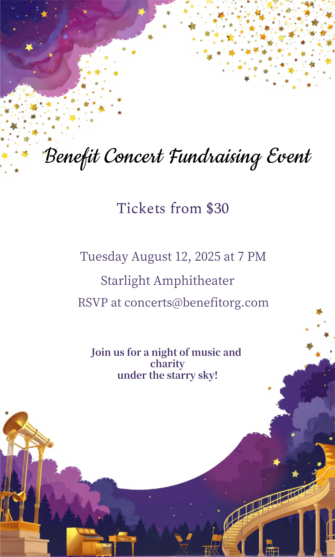 Benefit Concert Fundraising Event Invitation Template - AI Designs by ...