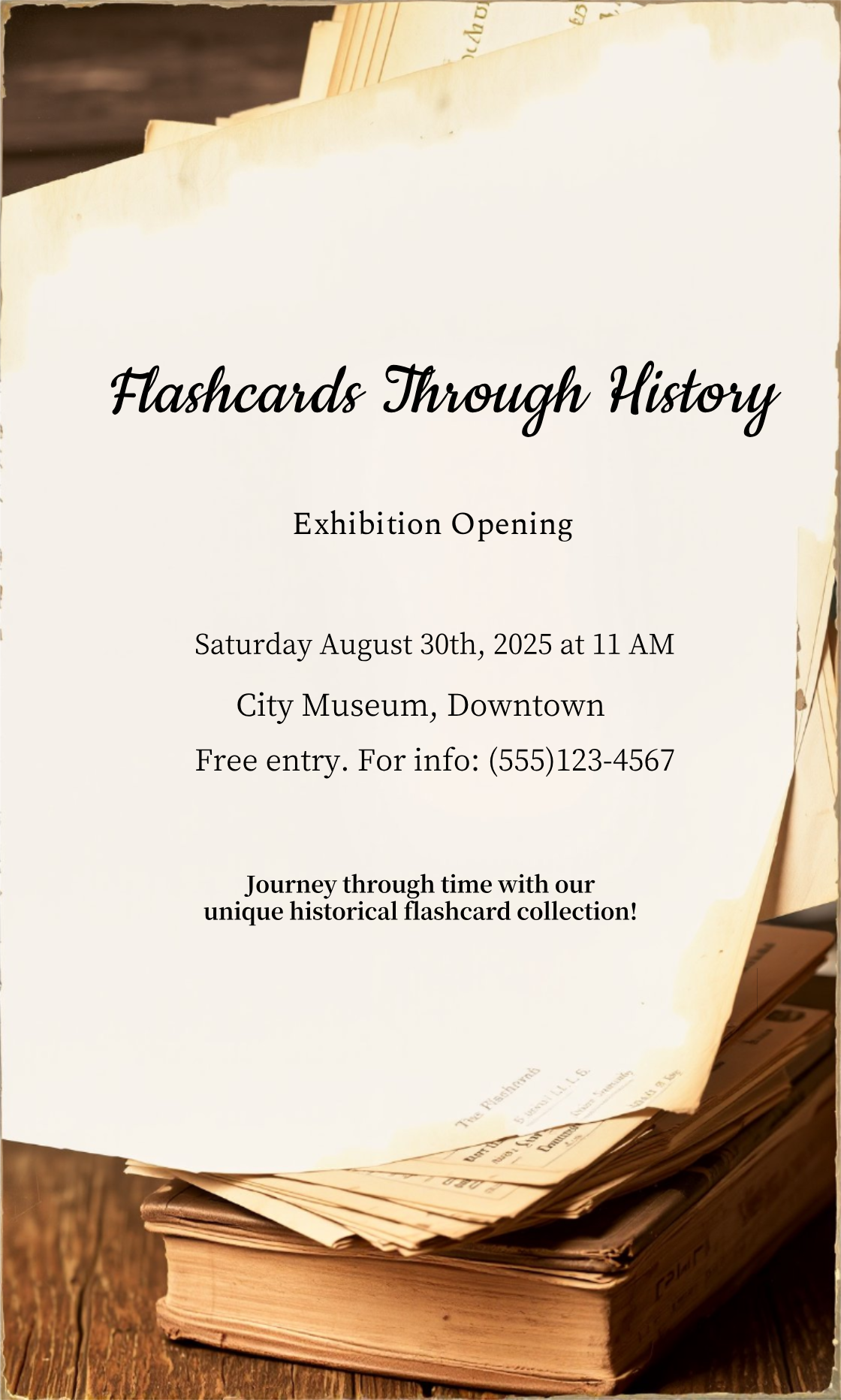 Flashcards Through History Exhibition Invitation Template - AI Designs ...