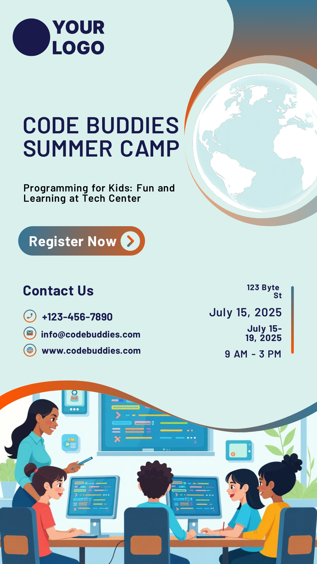 Programming for Kids Summer Camp Poster Template - AI Designs by MolyPix.AI