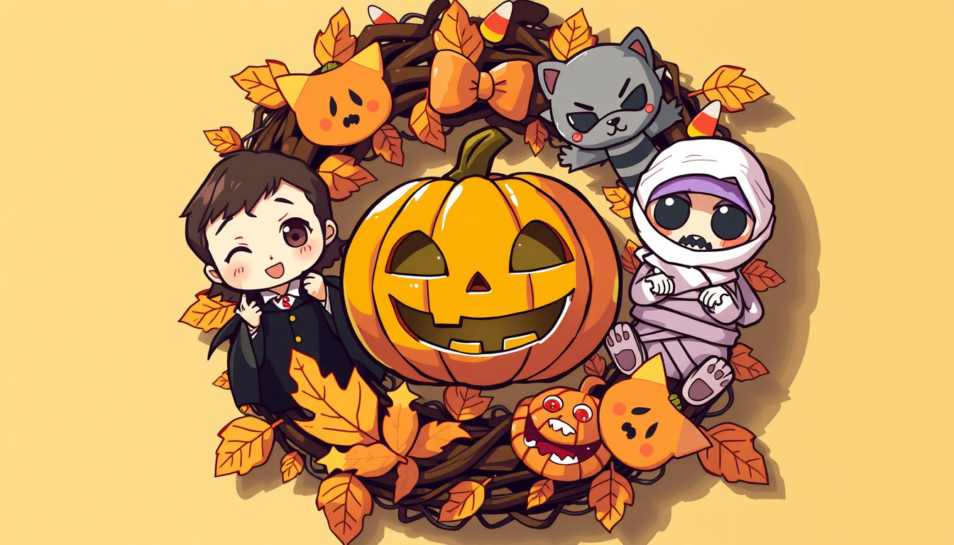 Cute Halloween Wreath Characters Image Template - AI Designs by MolyPix.AI