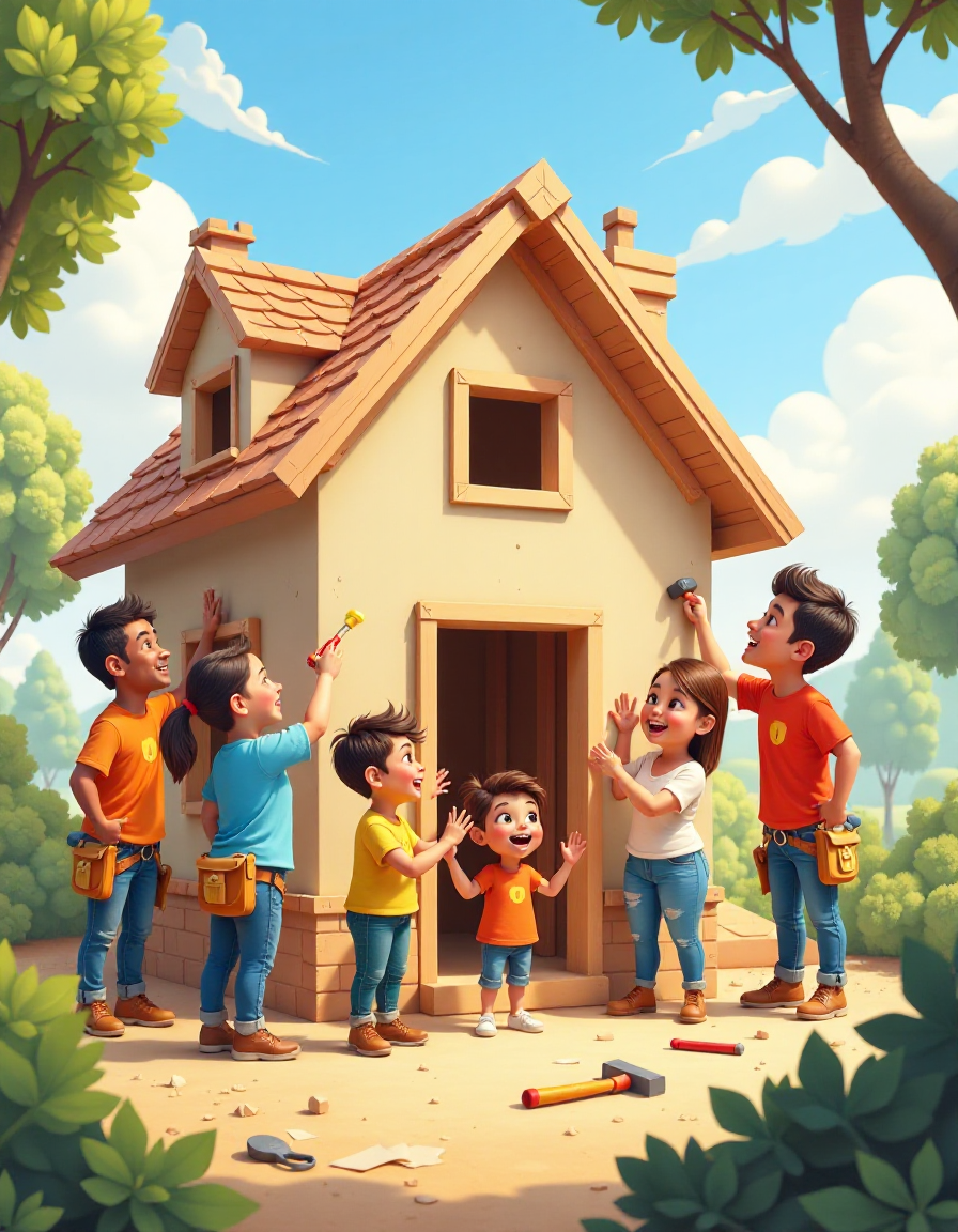 Animated Volunteer Work House Building Illustration