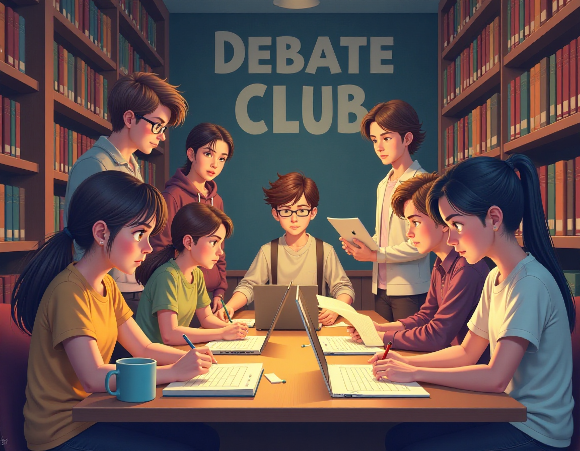Young Debate Club Preparation Illustration