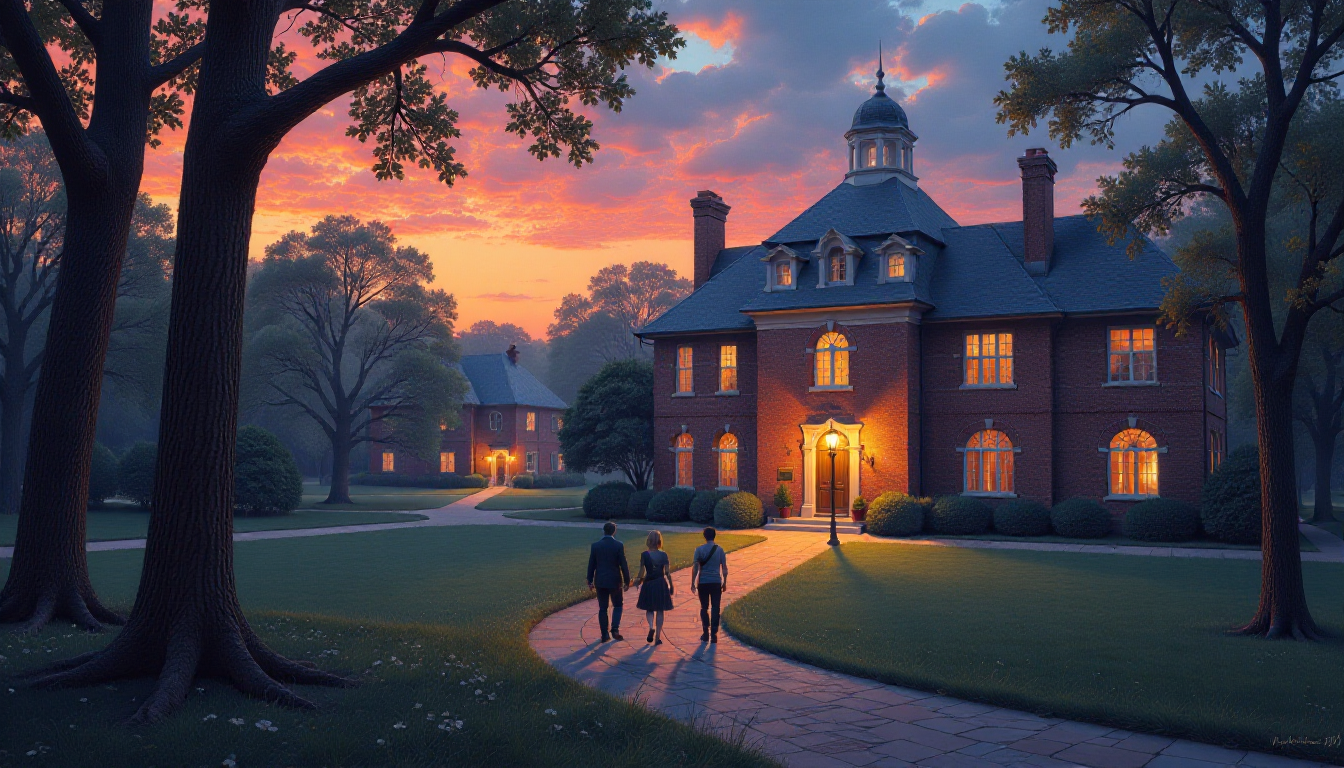 Twilight Campus Tour Scene Painting