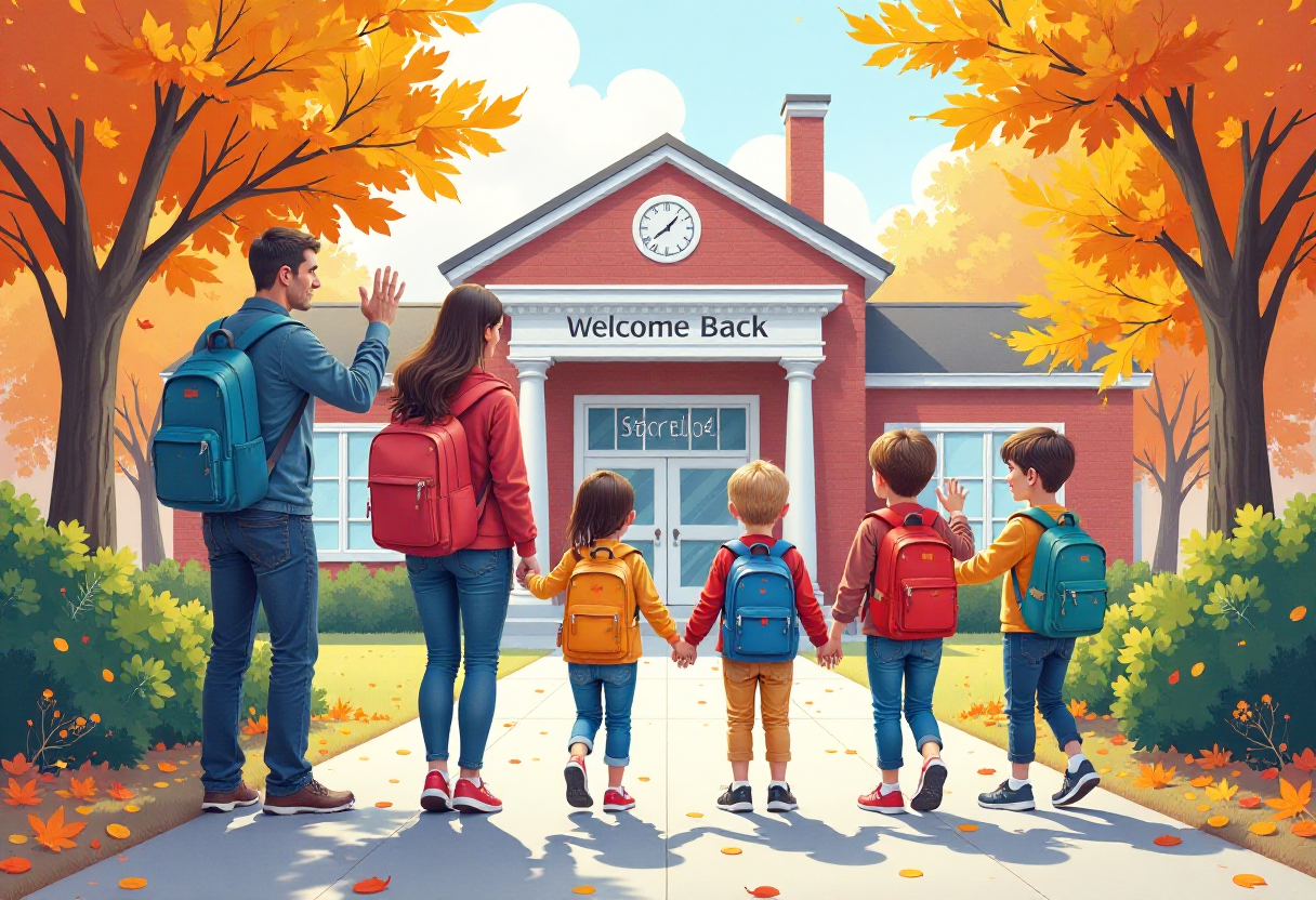 Bustling First Day of School Image Template - AI Designs by MolyPix.AI