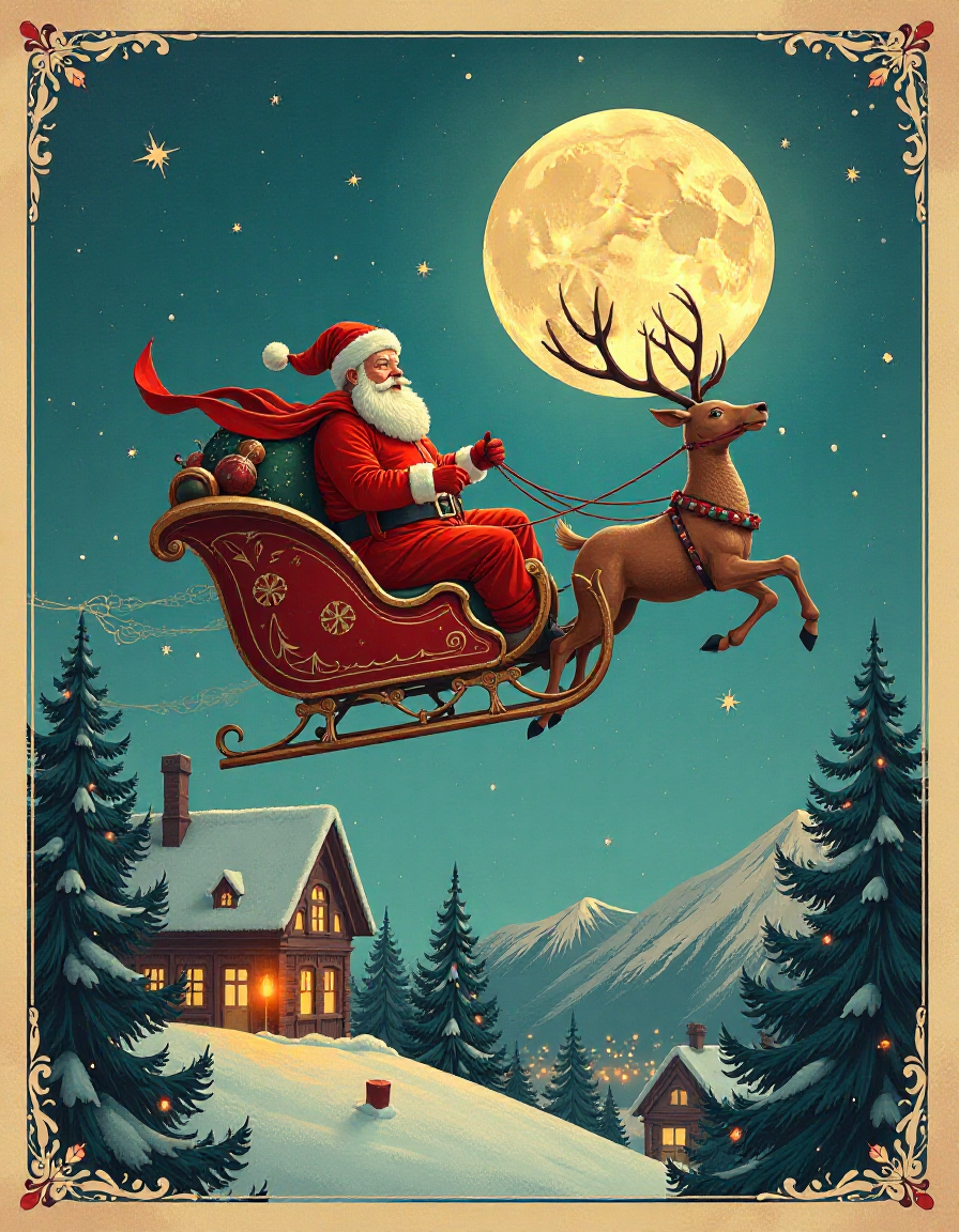 Santa Sleigh Christmas Cards Image Template - AI Designs by MolyPix.AI