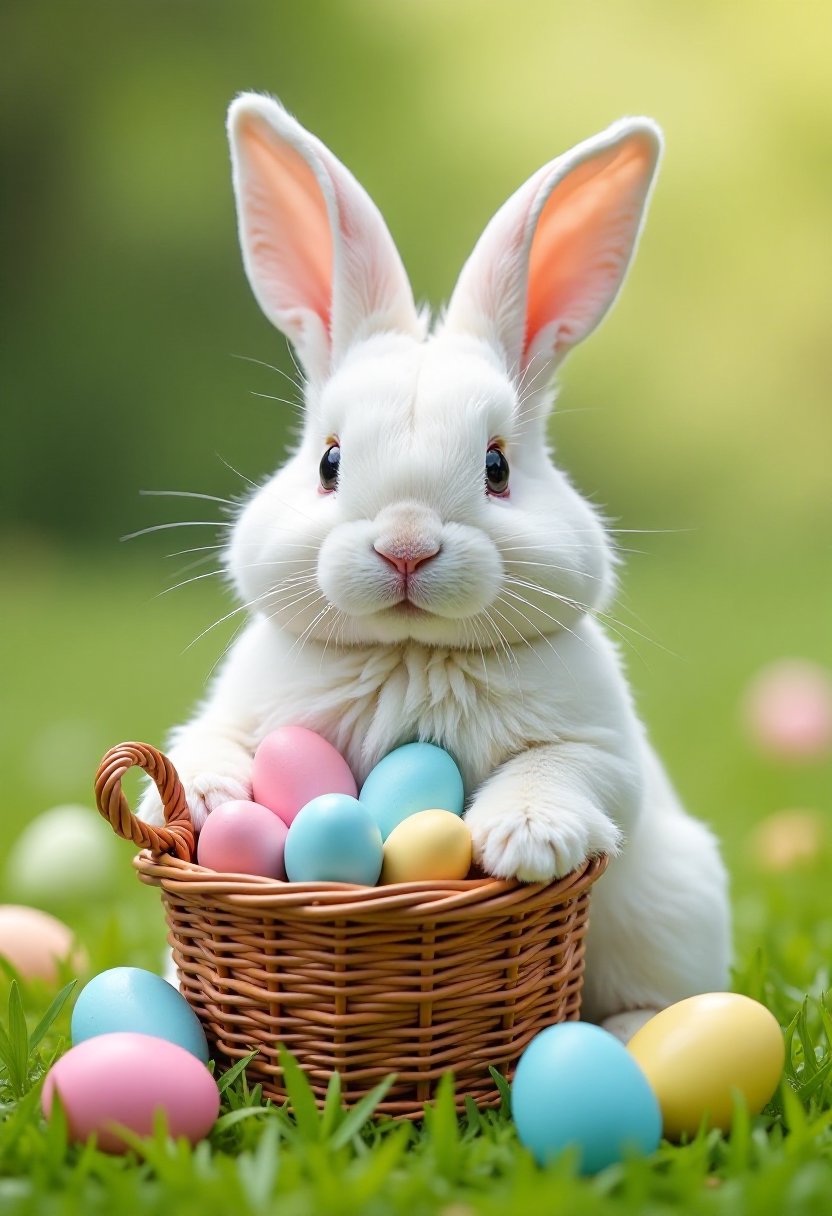 Fluffy Easter Bunny In Meadow Image