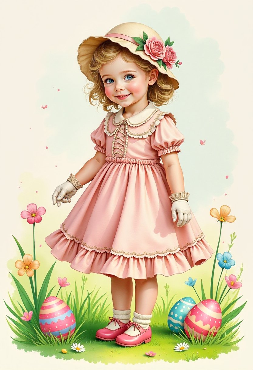 Child in Classic Easter Outfit Illustration