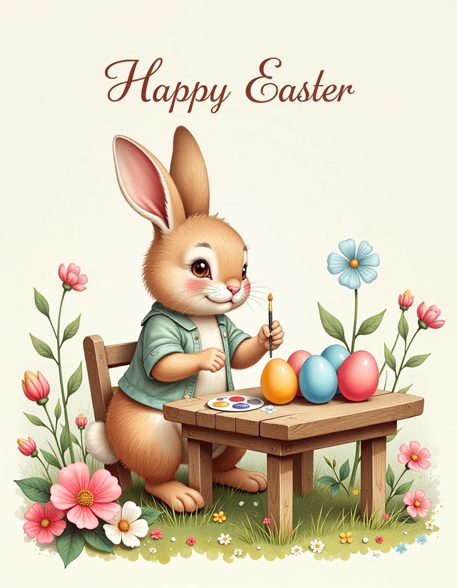 Easter Bunny Painting Eggs Illustration
