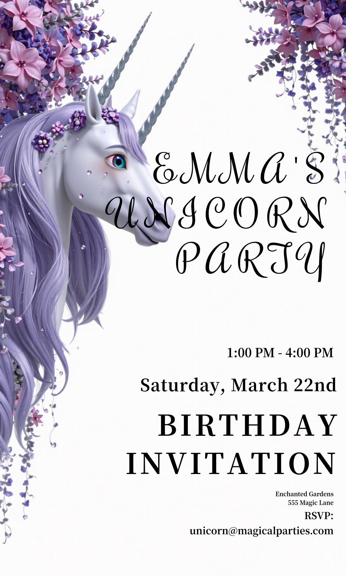 Unicorn Birthday Party Crafts Celebration Invitation Template - AI ...