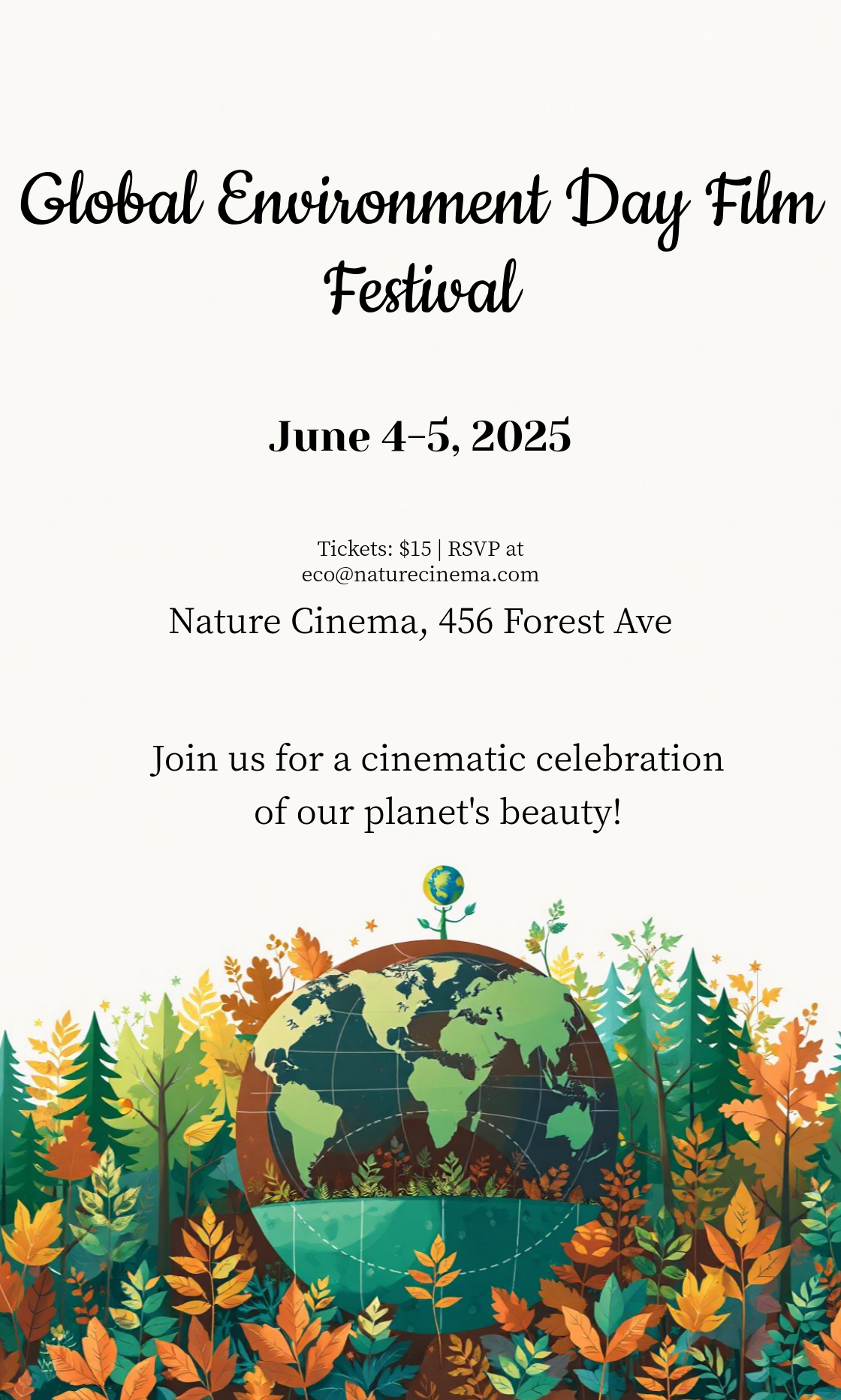 Global Environment Day Film Festival Invitation Template - AI Designs ...