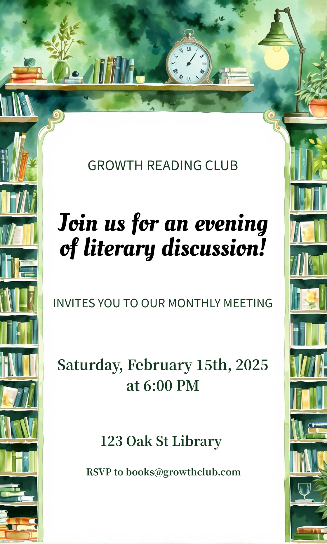 Growth Reading List Club Meeting Invitation Template - AI Designs by ...