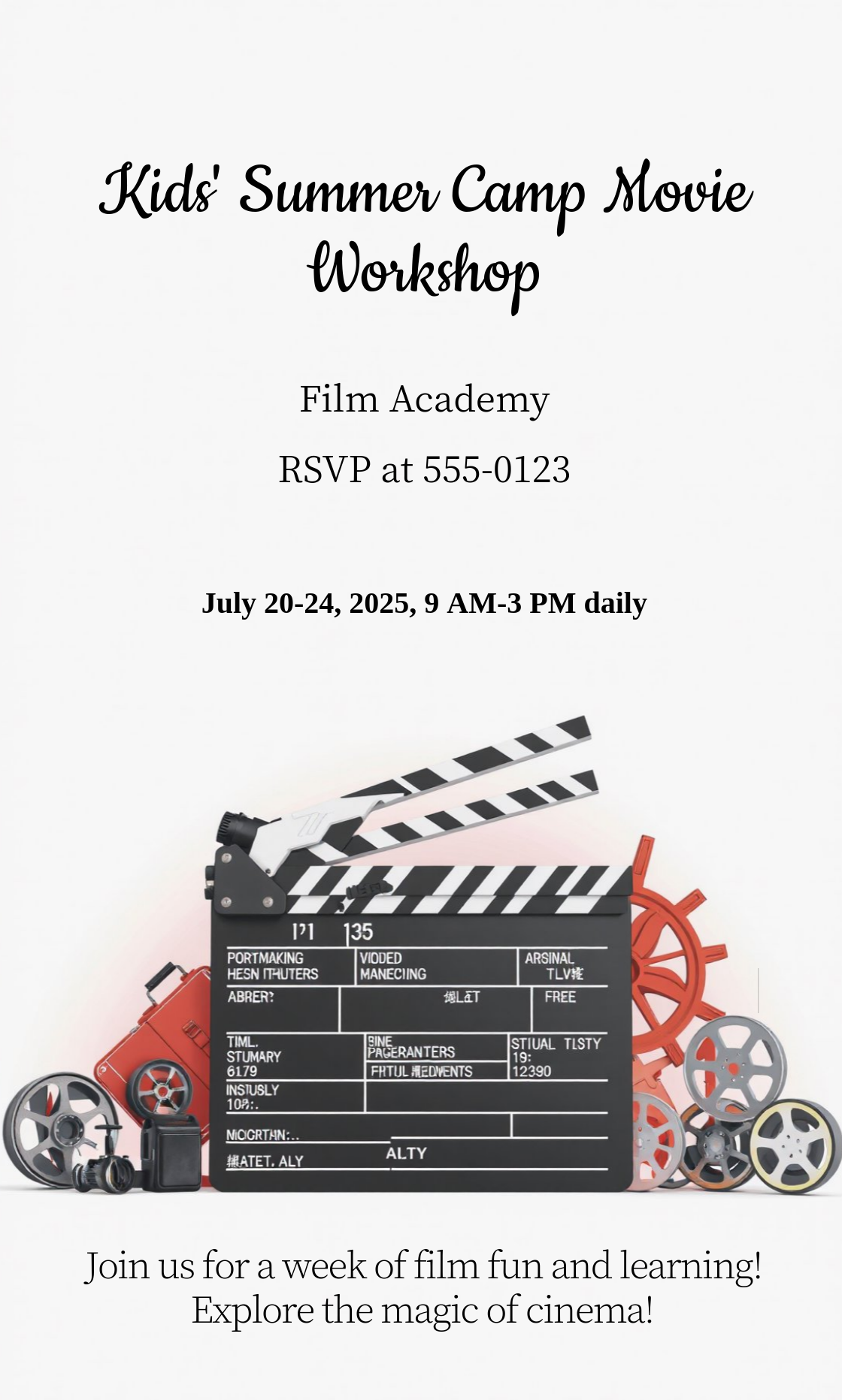 Kids' Summer Camp Movie Workshop Invitation Template - AI Designs by ...