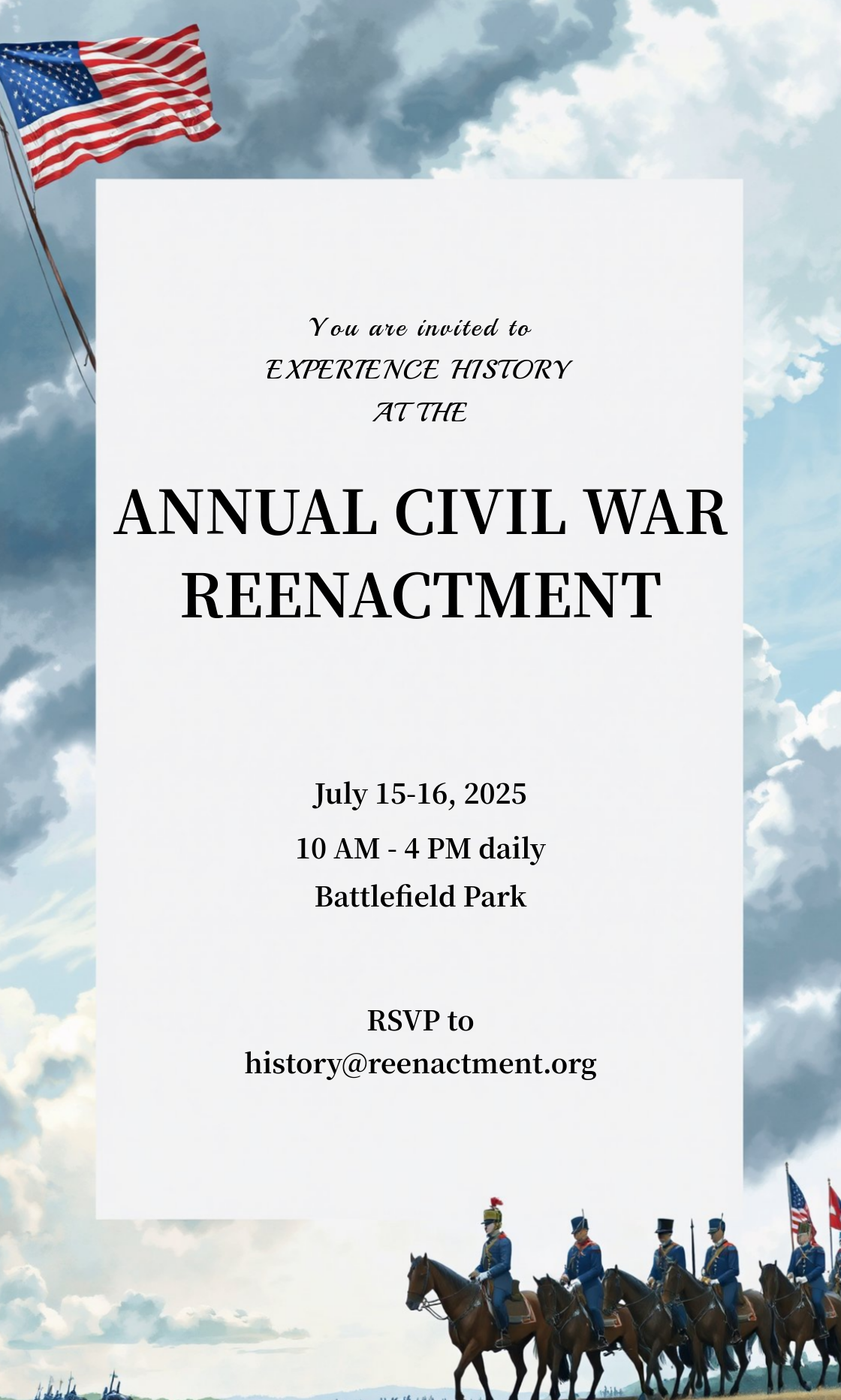 Civil War Historical Reenactment Invitation Template - AI Designs by ...