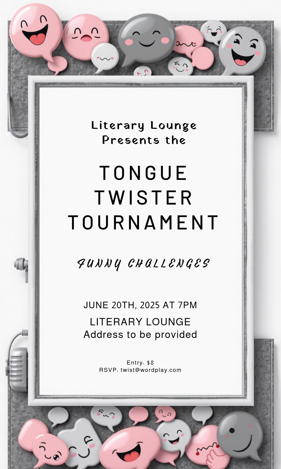 Tongue Twister Funny Challenges Tournament Invitation Template - AI ...