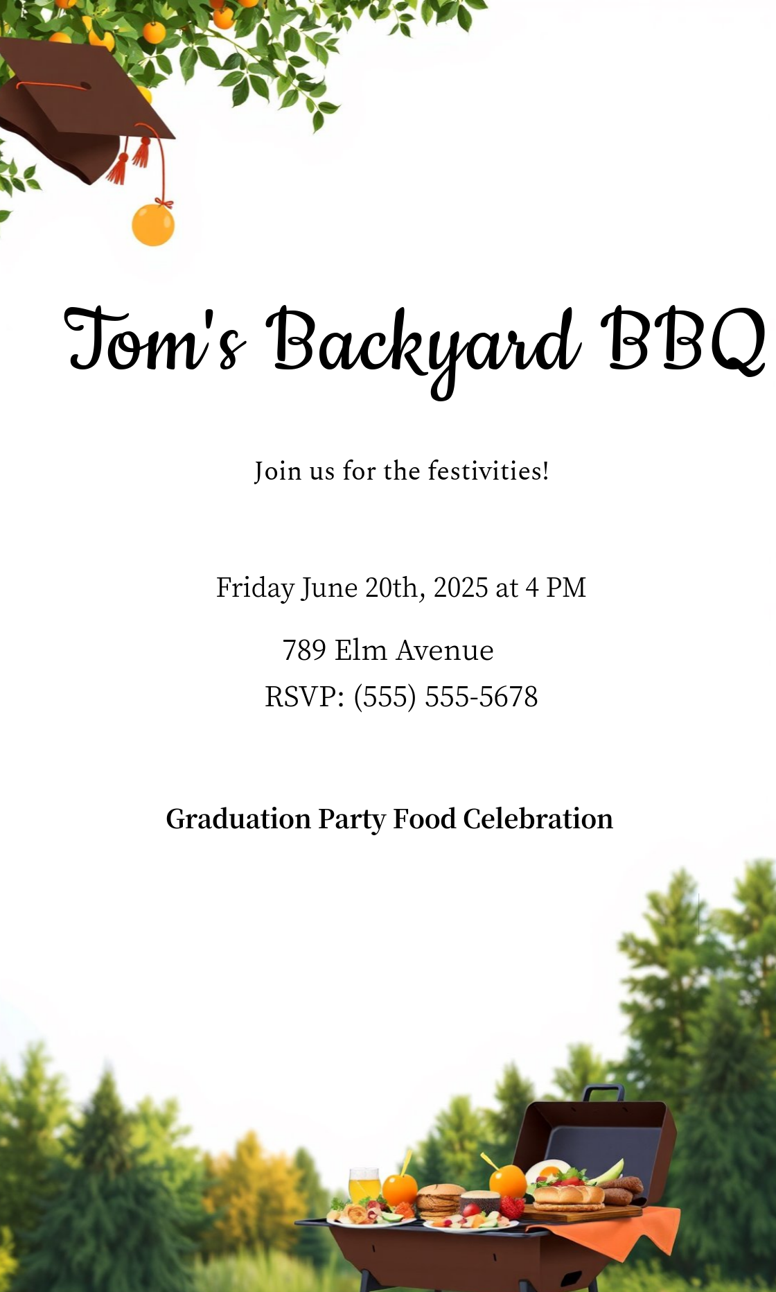 BBQ Graduation Party Food Celebration Invitation Template - AI Designs ...