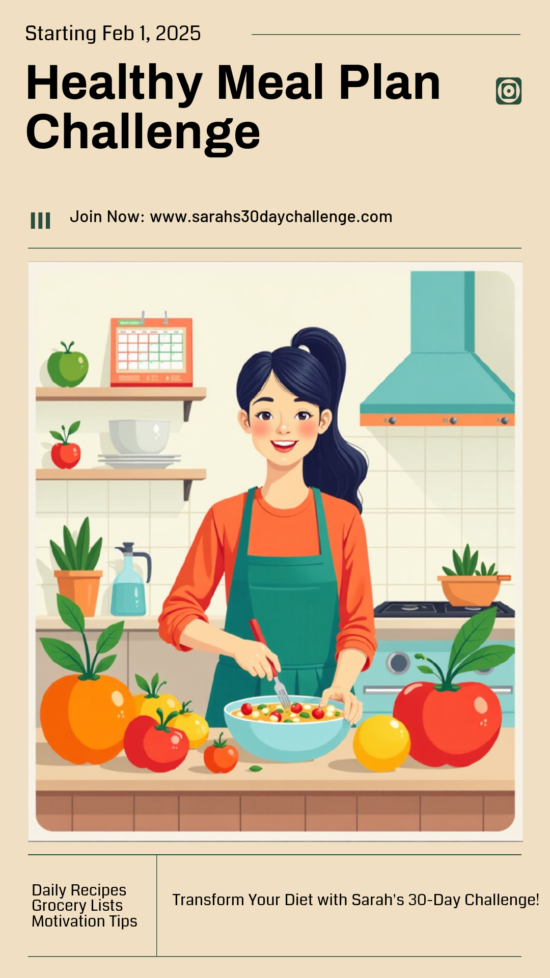 30-Day Healthy Meal Plan Challenge Poster Template - AI Designs by ...