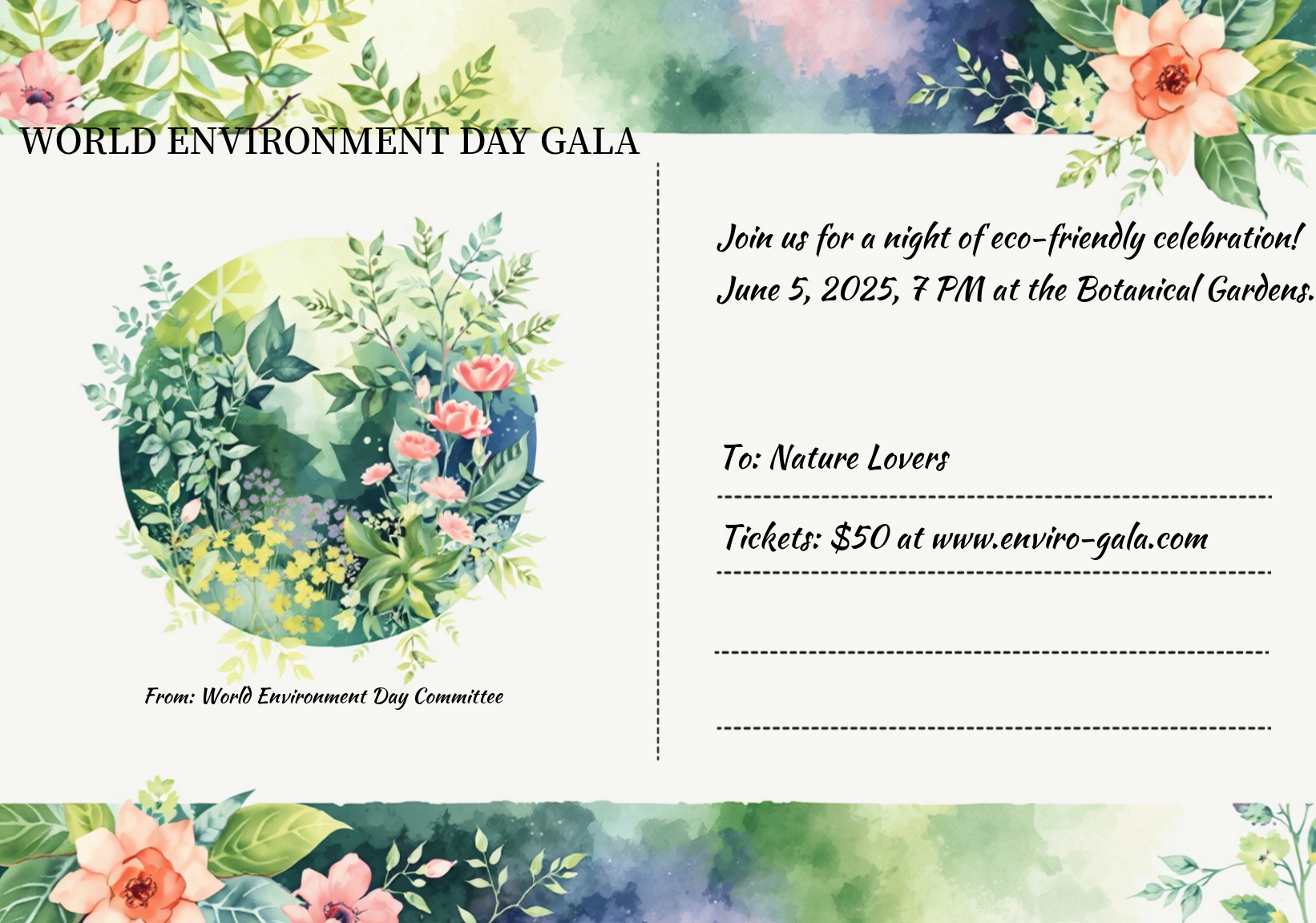 World Environment Day Gala Postcard Template - AI Designs by MolyPix.AI