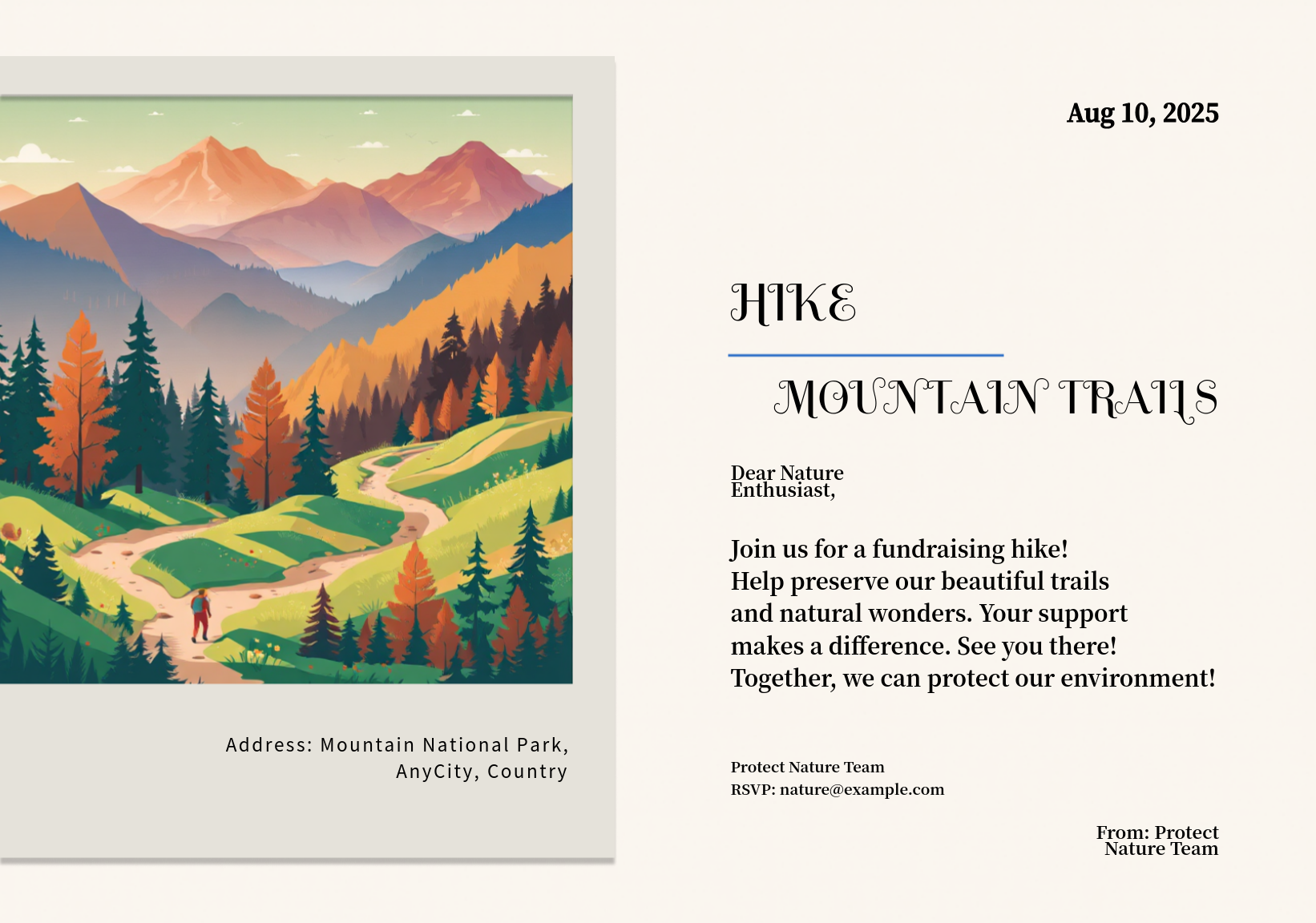 Protect Nature Hike Postcard Template - AI Designs by MolyPix.AI