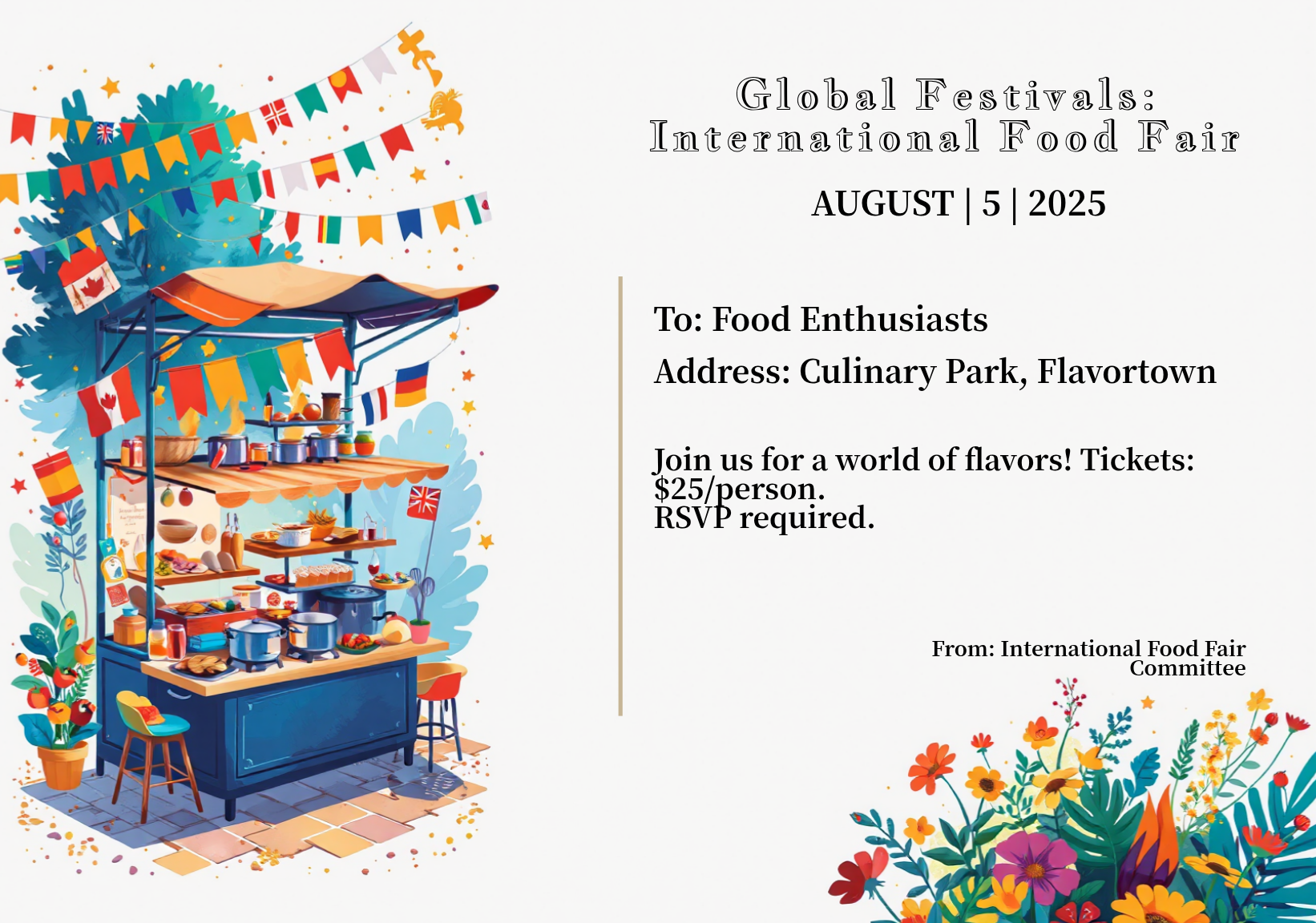 Global Festivals Food Fair Postcard Template - AI Designs by MolyPix.AI