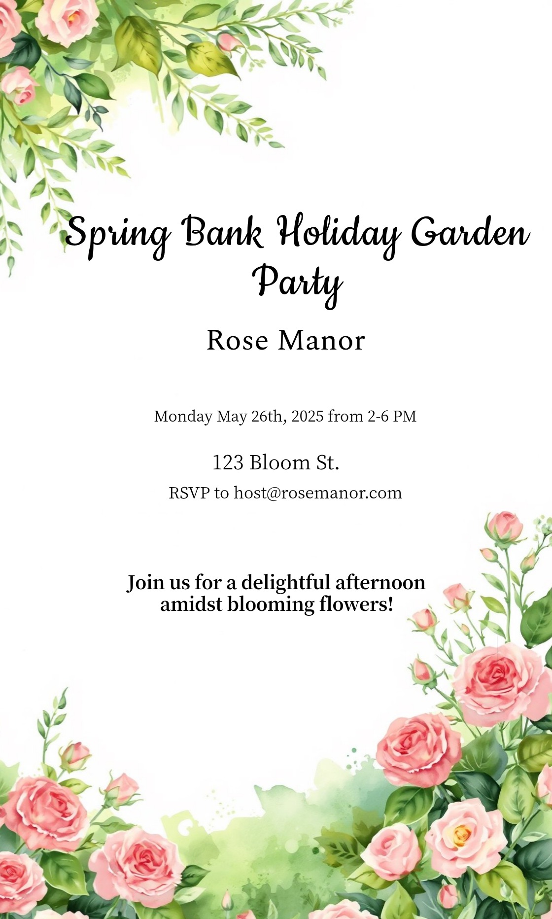 Spring Bank Holiday Garden Party Invitation Template - AI Designs by ...
