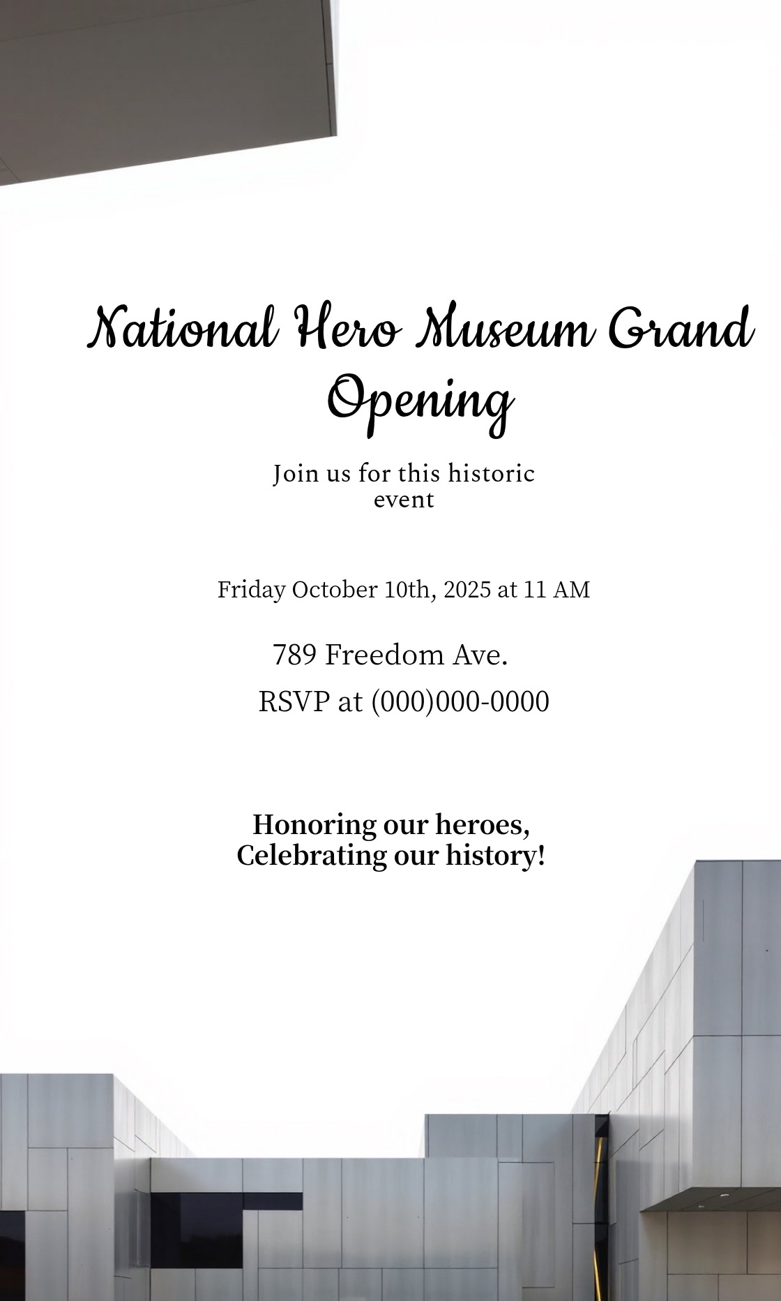 National Hero Museum Opening Invitation Template - AI Designs by MolyPix.AI