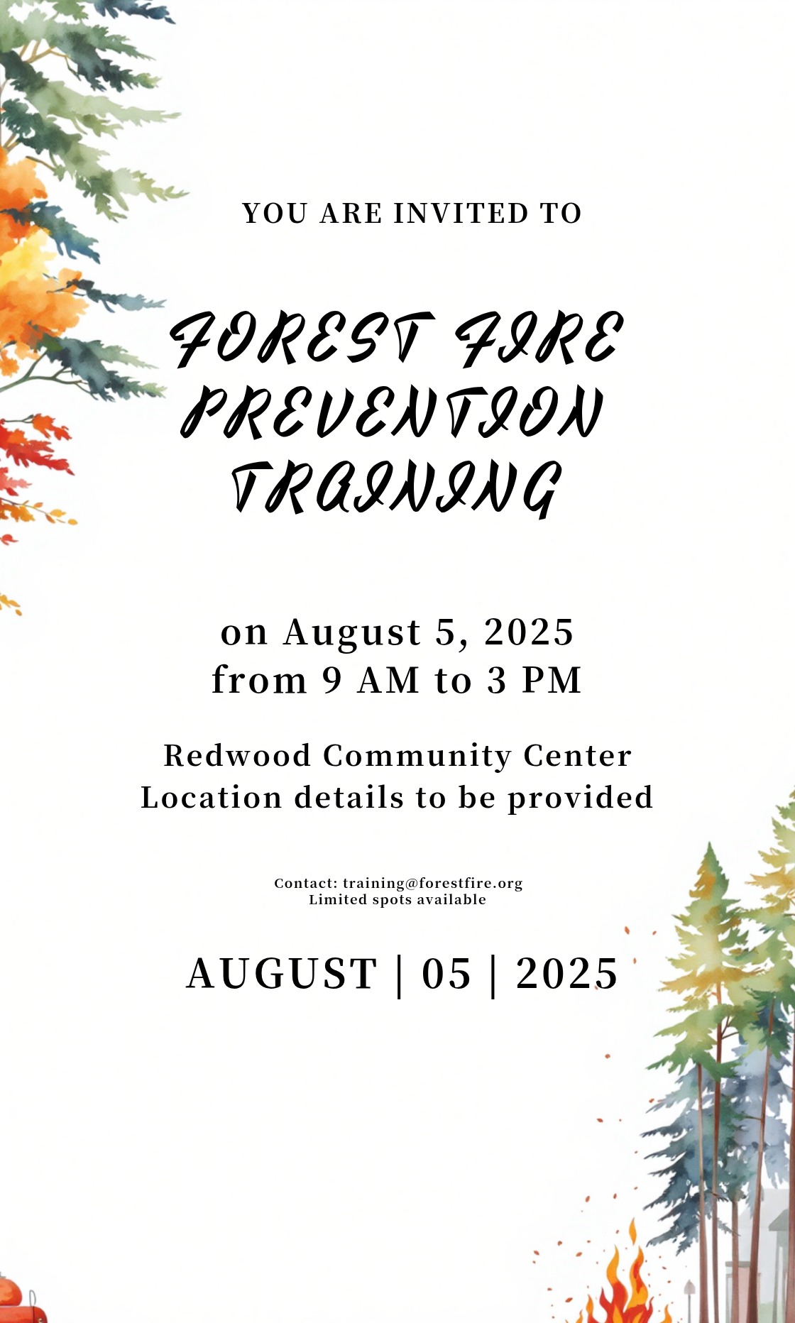 Forest Management Fire Prevention Invitation Template - AI Designs by MolyPix.AI