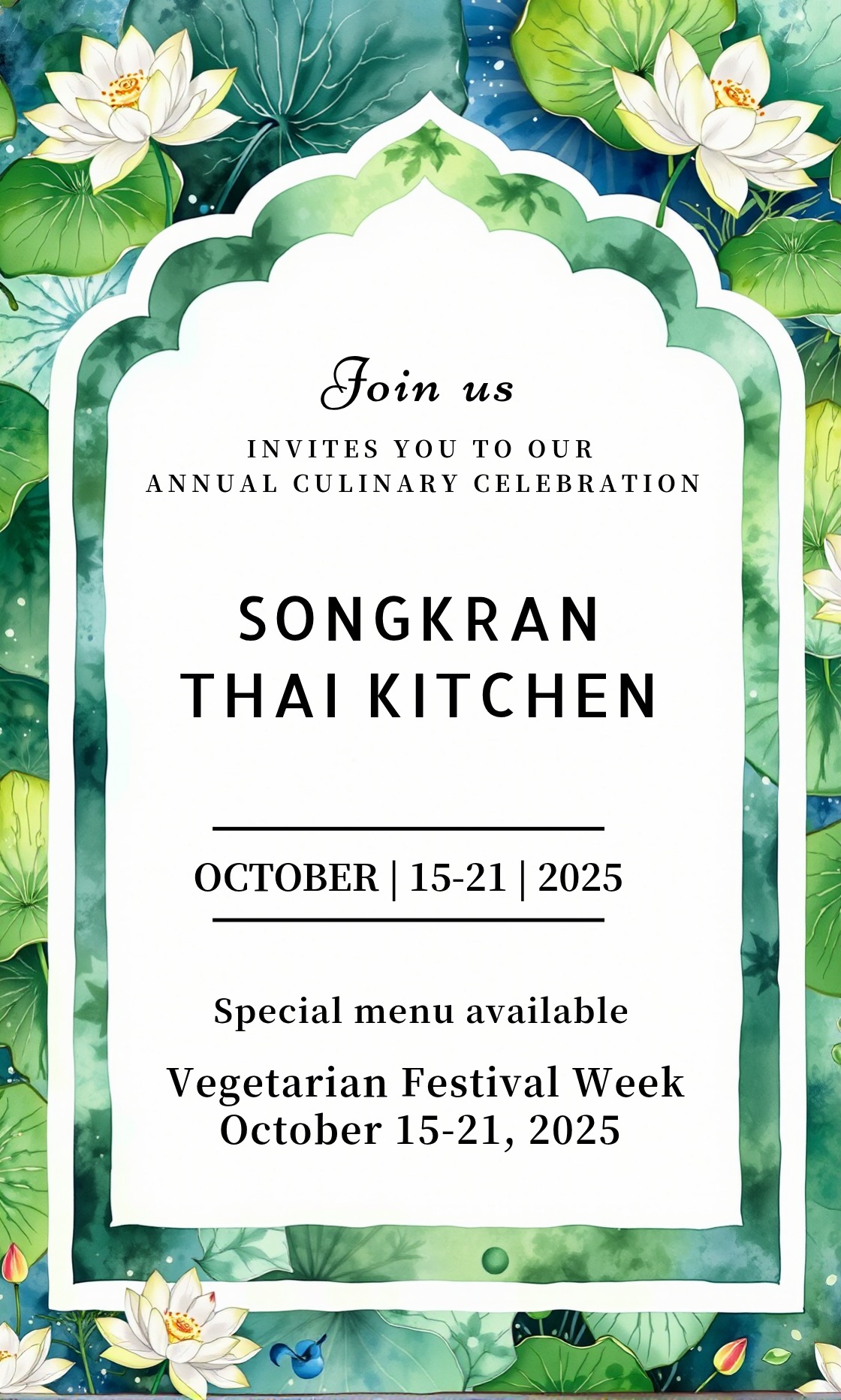 Vegetarian Festival Songkran Thai Kitchen Invitation Template - AI ...