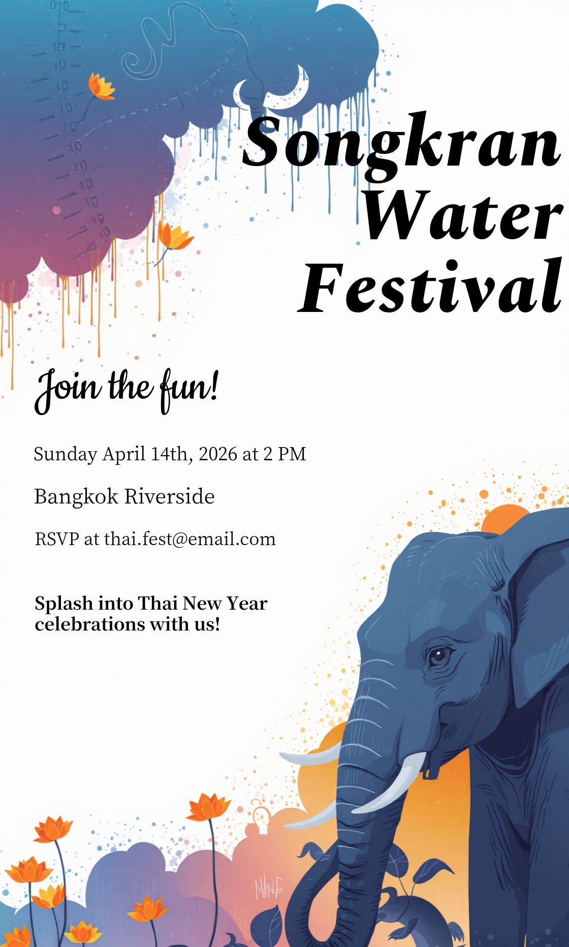 Songkran Thailand Water Festival Party Invitation Template - AI Designs ...