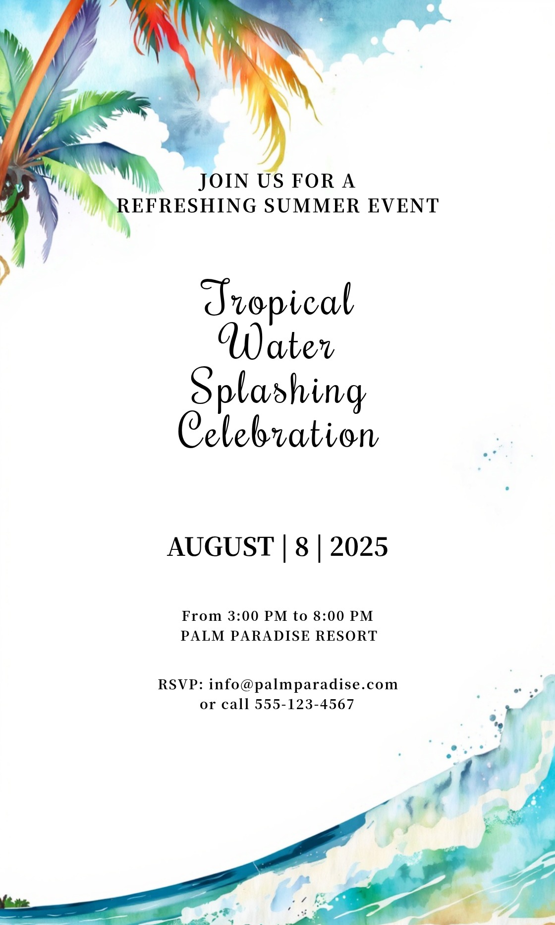 Tropical Water Splashing Celebration Invitation Template - AI Designs ...