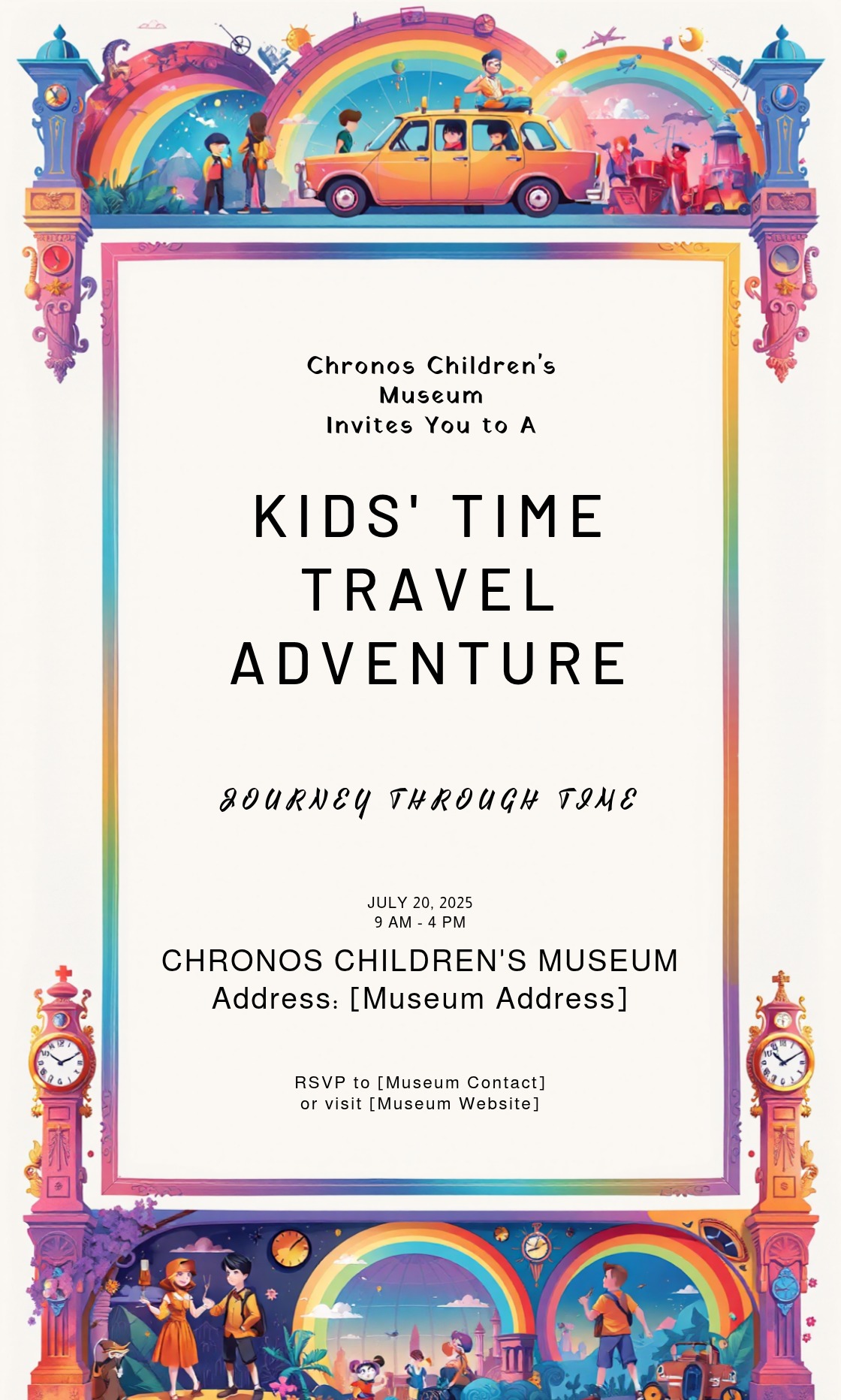 Kids' Time Travel Adventure Invitation Template - AI Designs by MolyPix.AI