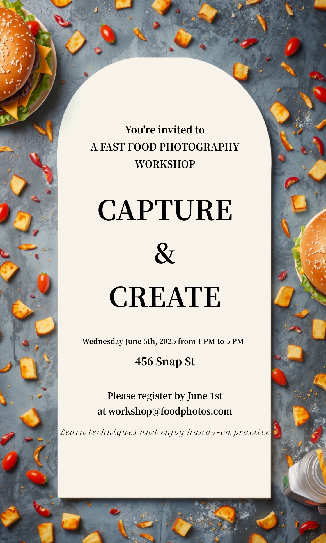 Fast Food Photography Workshop Invitation Template - AI Designs by ...