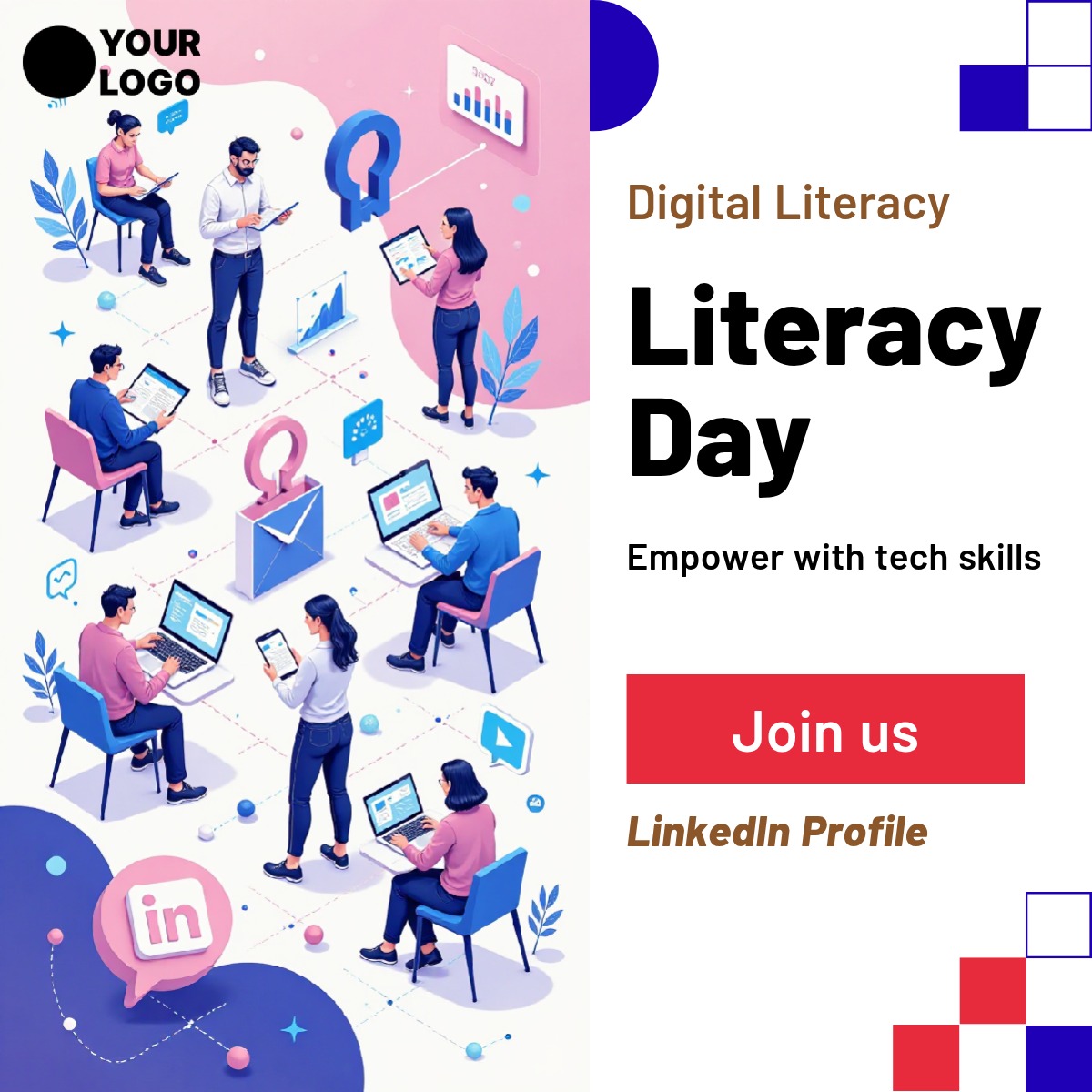 Digital Literacy Day Theme LinkedIn Post Template - AI Designs by ...