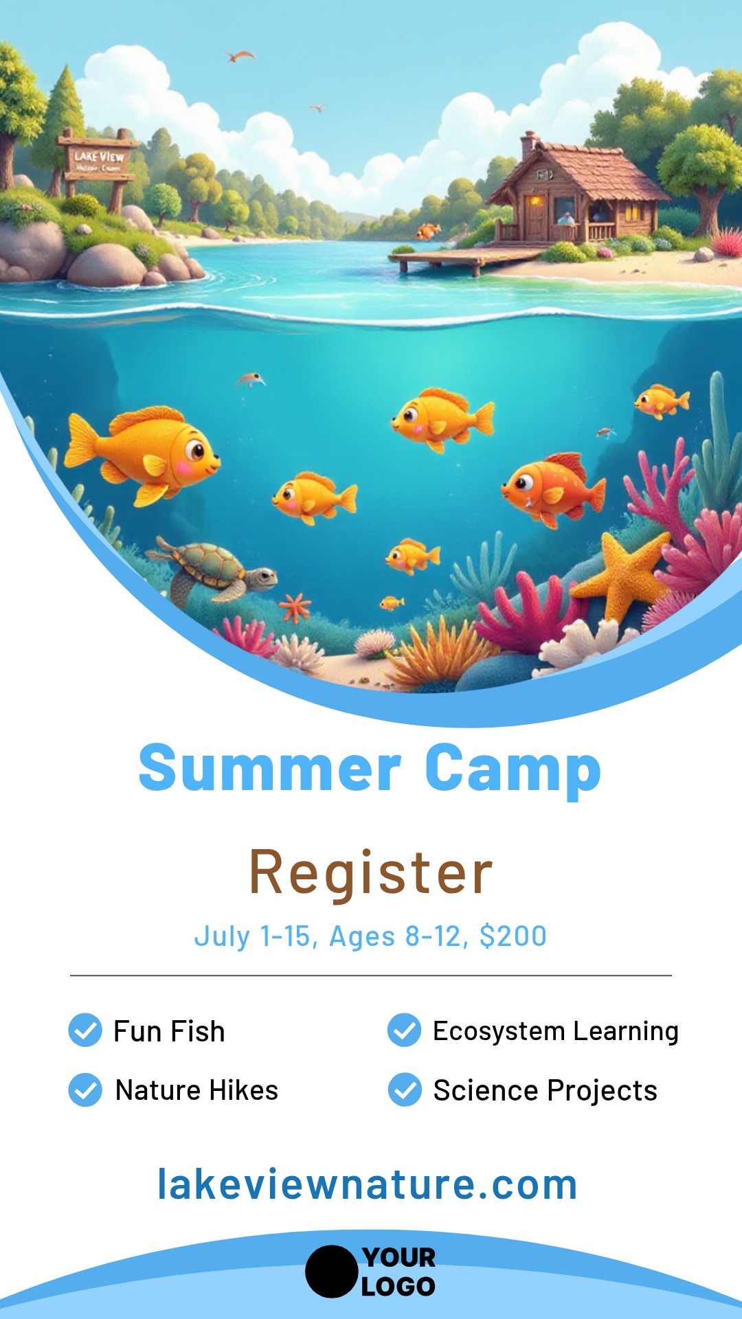 Explore Water Ecosystems Camp Poster Template - AI Designs by MolyPix.AI
