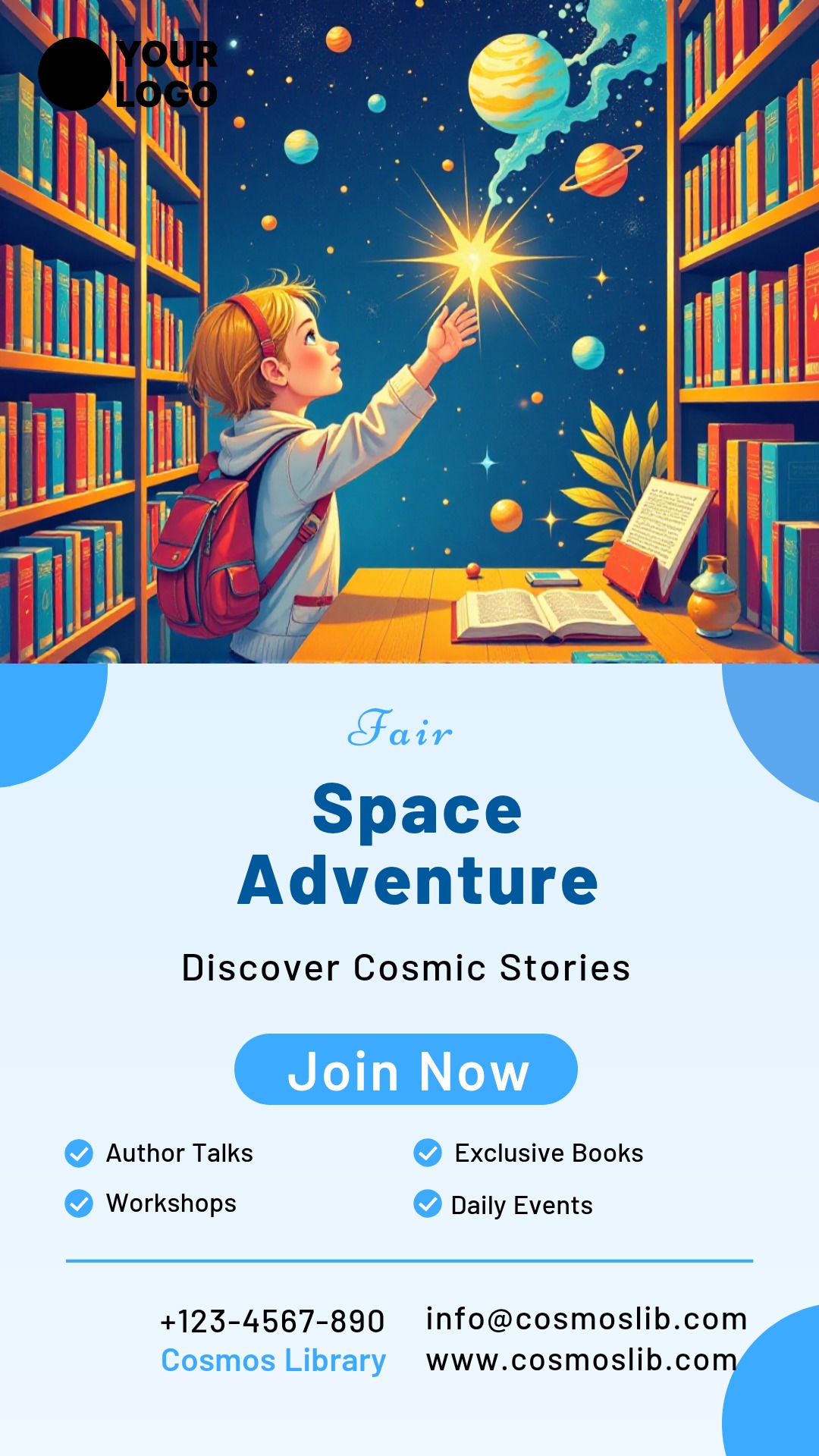 Space Adventure Book Fair Poster Template - AI Designs by MolyPix.AI